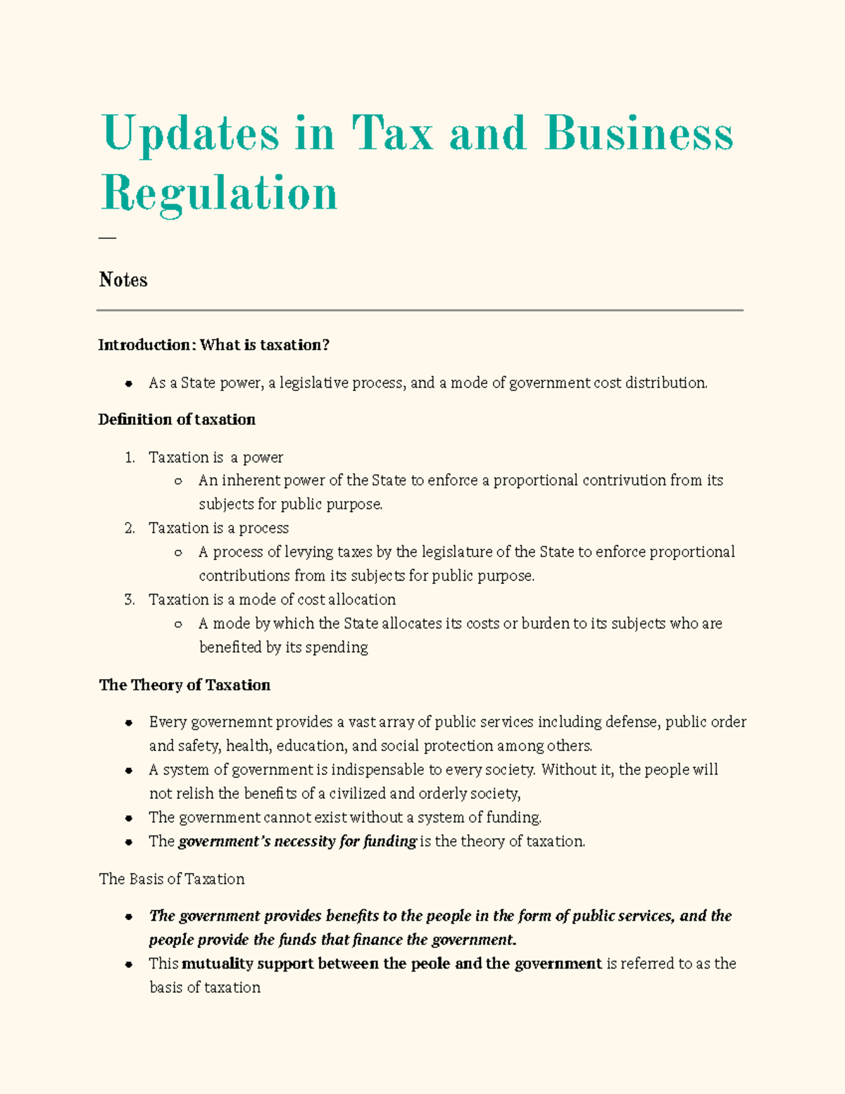 Class notes tax - Updates in Tax and Business Regulation ___ Notes ...