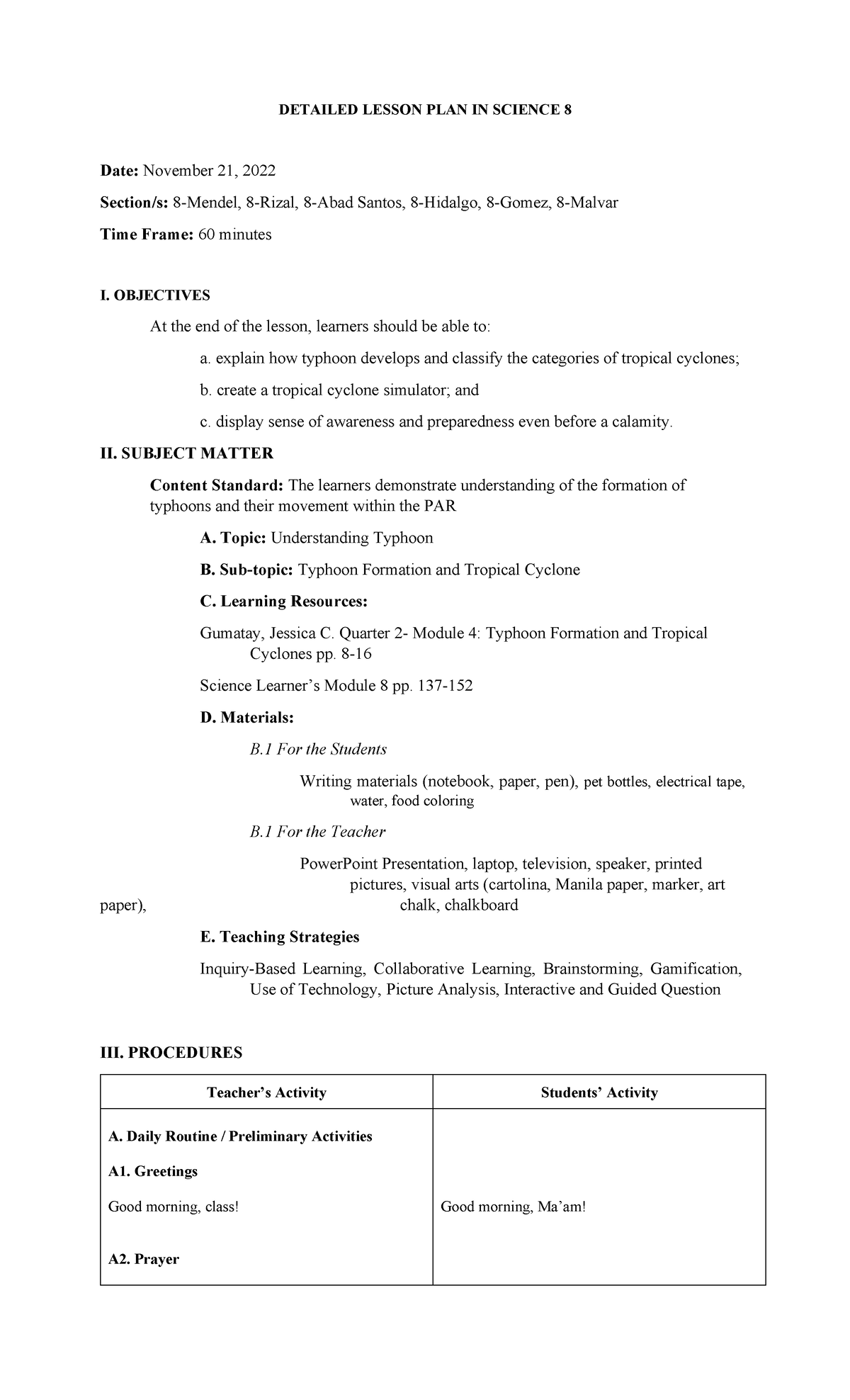 Typhoon-DEMO-DLP - typhoone lesson plan - DETAILED LESSON PLAN IN ...