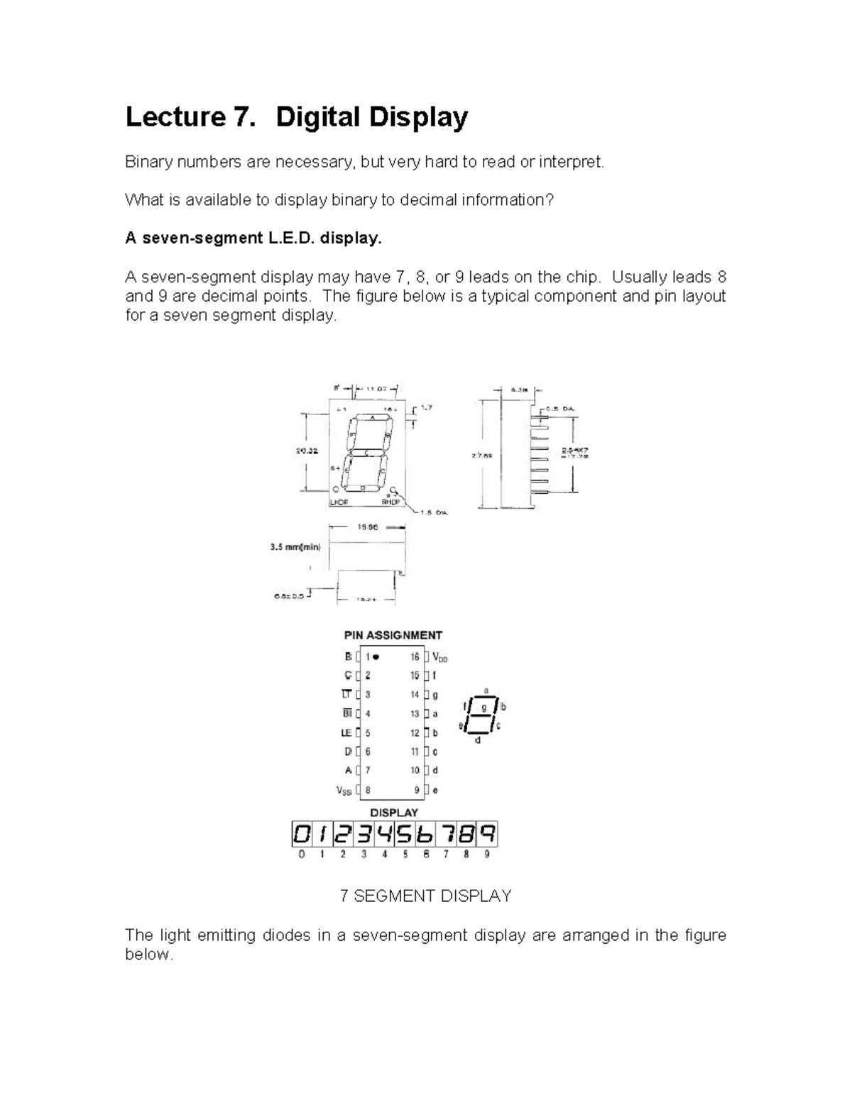 Lecture 7 digital display - Lecture 7. Digital Display Binary numbers ...