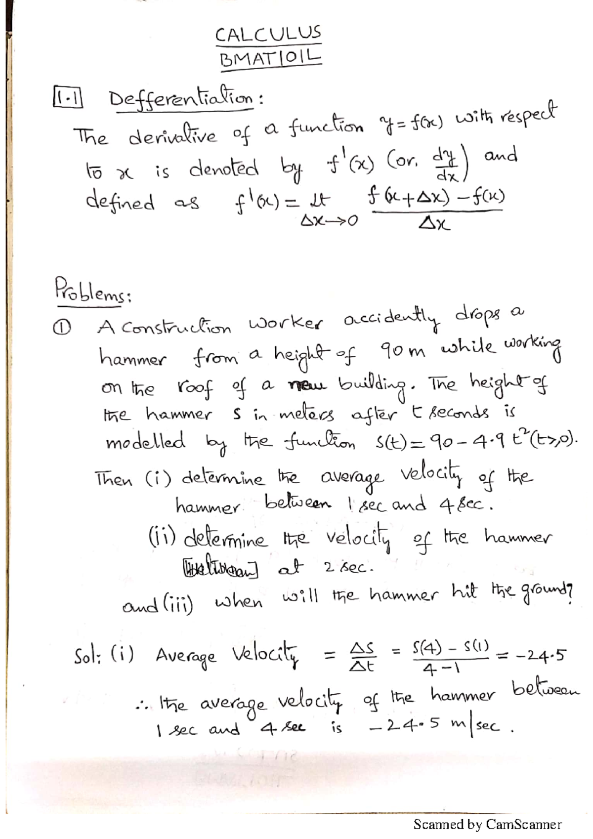 1.1 Differentiation - first year maths - CALCULUS BMATIOIL 1 ...