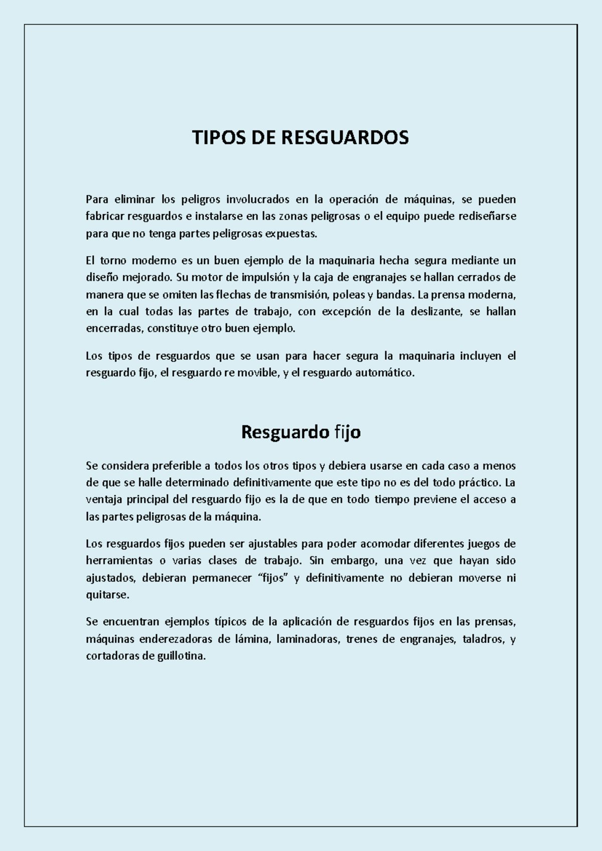 Tipos DE Resguardos - TIPOS DE RESGUARDOS Para eliminar los peligros ...