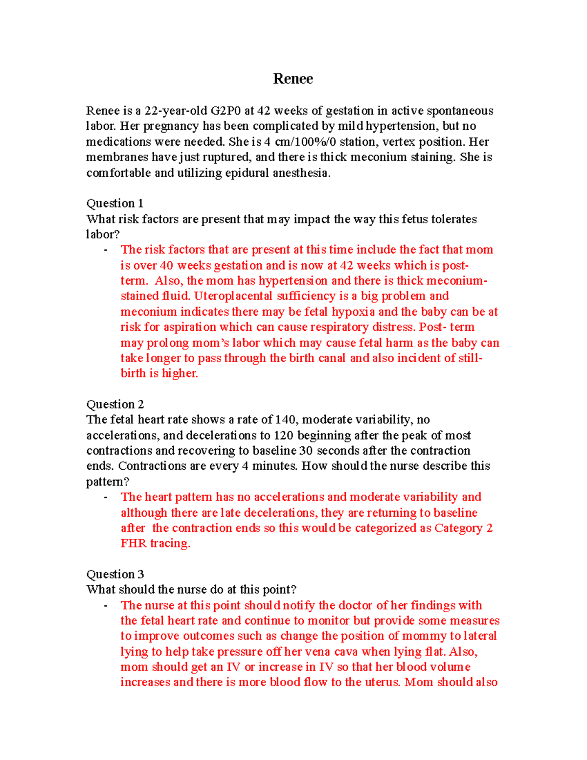 Renee Case Study Faith Patel 11:30:20 - Renee Renee is a 22-year-old ...