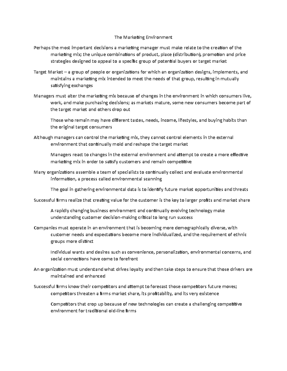 Chapter 4 Notes - The Marketing Environment Perhaps the most important ...