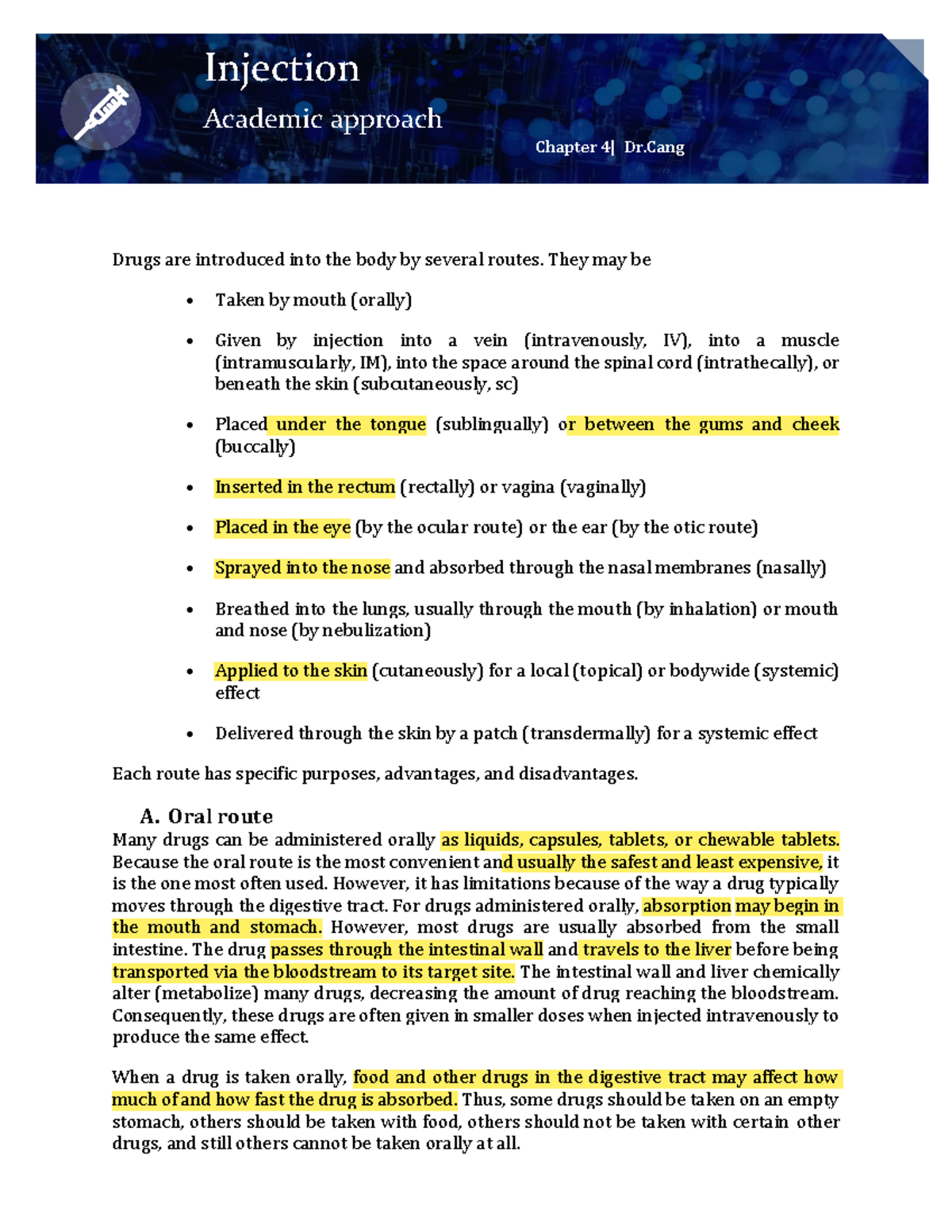 Injection - Injection Academic approach Chapter 4| Dr Drugs are introduced into the body by ...