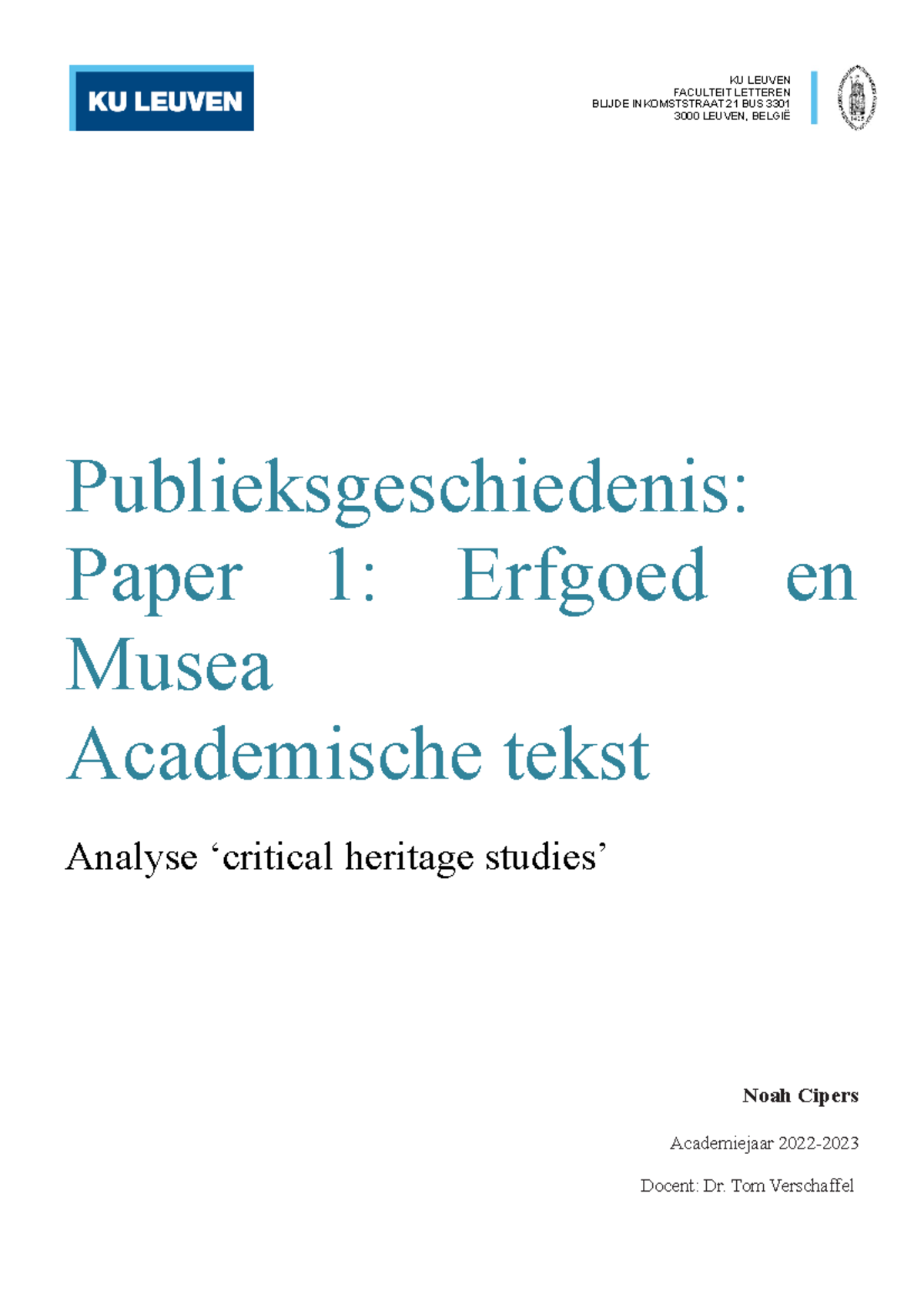 Paper erfgoed en musea - academische tekst - FACULTEIT LETTEREN BLIJDE ...