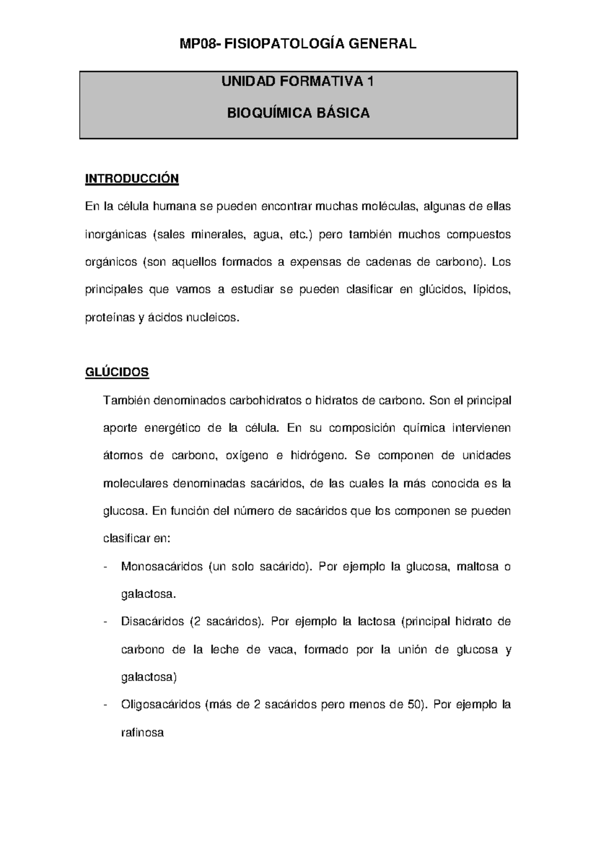 UF1- Bioquímica Básica - UNIDAD FORMATIVA 1 BIOQUÍMICA BÁSICA ...