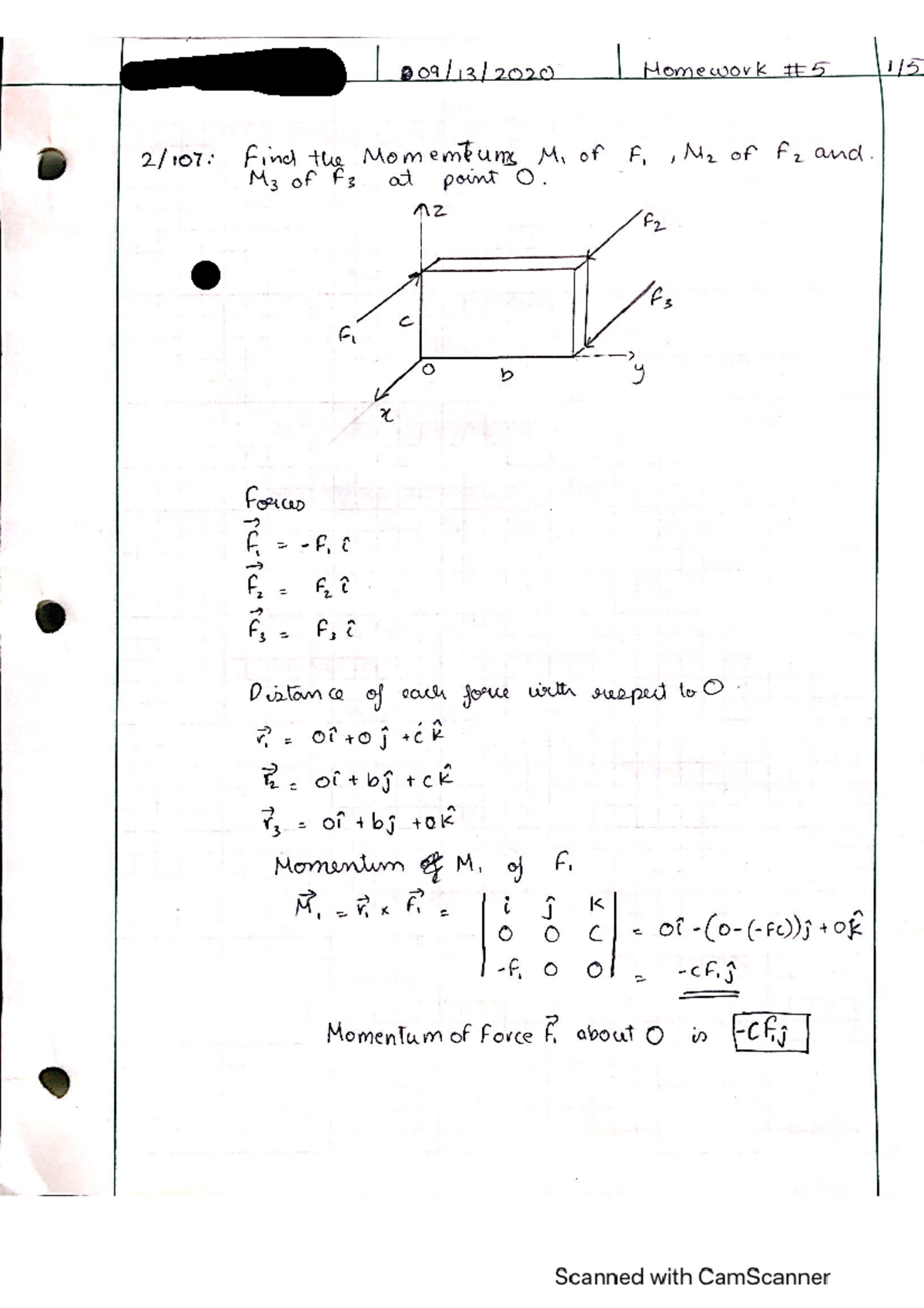 Homework #5 for statics - I Homework Find the Momemtum M, of F, , M2 of ...