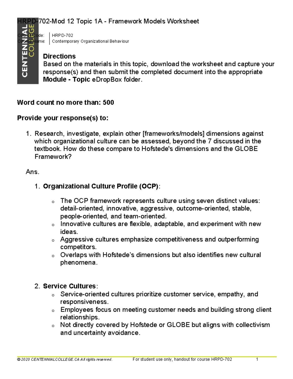 HRPD-702-Mod 12 Topic 1A - Framework Models Worksheet - Word count no ...