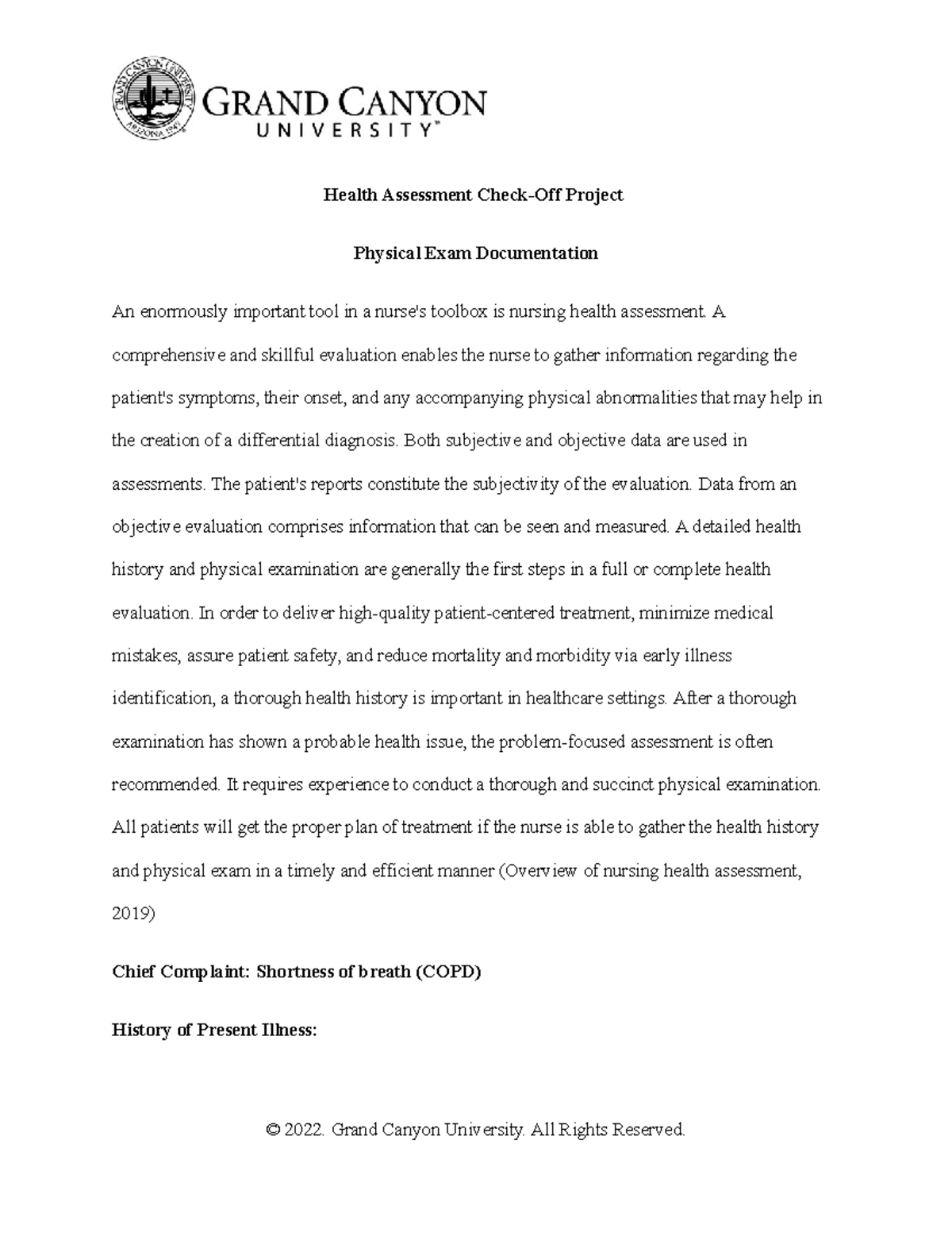 NUR 643E RS Health Assessment Checkoff Project - Health Assessment ...