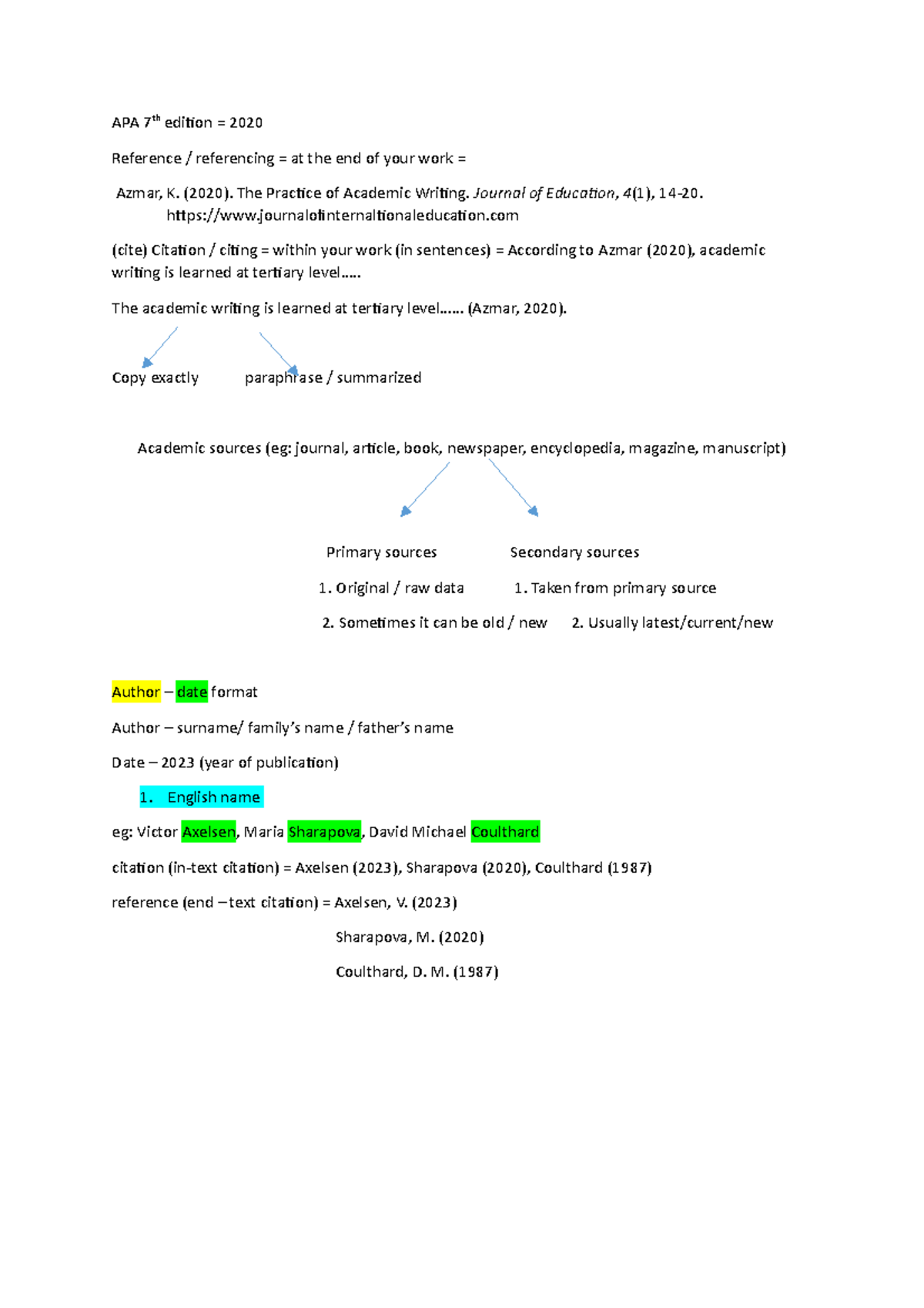 APA style of referencing - IB75A - APA 7th edition = 2020 Reference ...