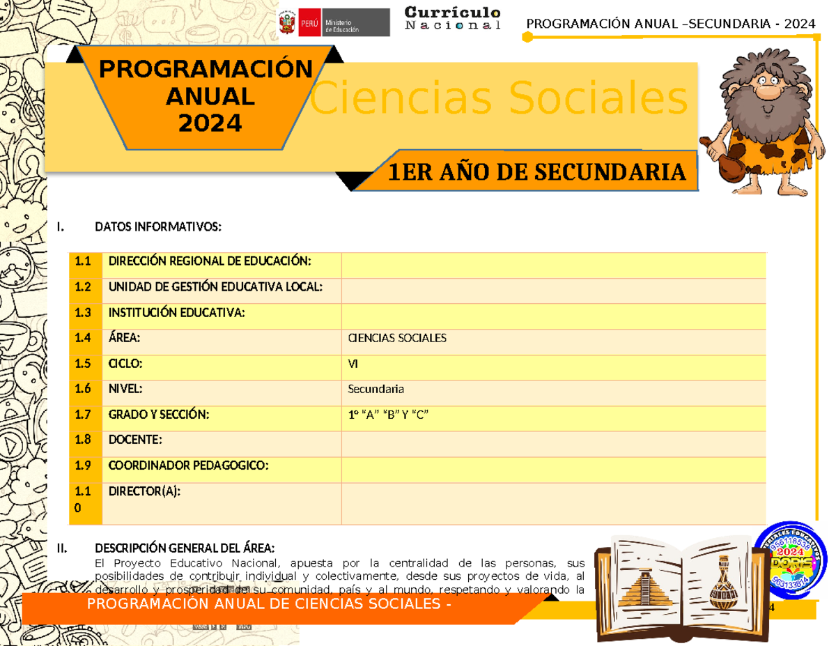Programacion Anual CCSS 1° - 2024 - PROGRAMACIÓN ANUAL DE CIENCIAS SOCIALES - SECUNDARIA - EBR ...