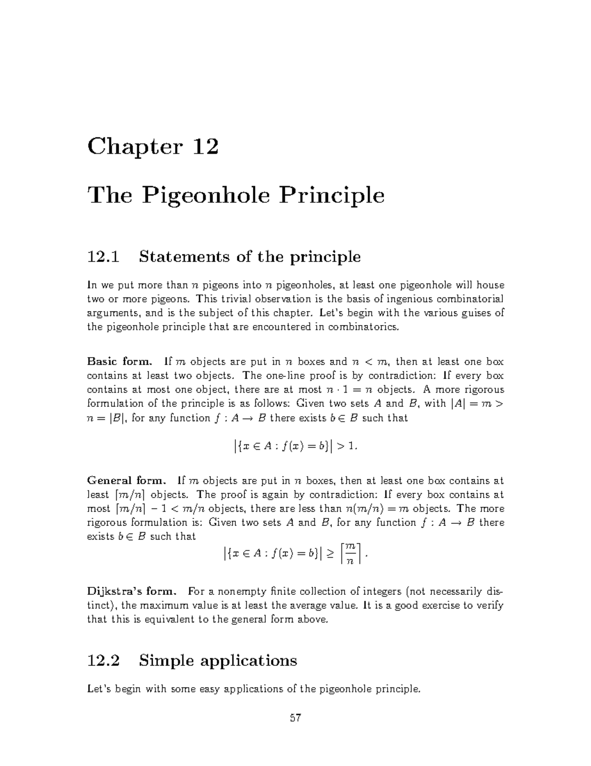 The Pigeonhole Principle - Chapter 12 The Pigeonhole Principle 12 Statements of the principle In ...