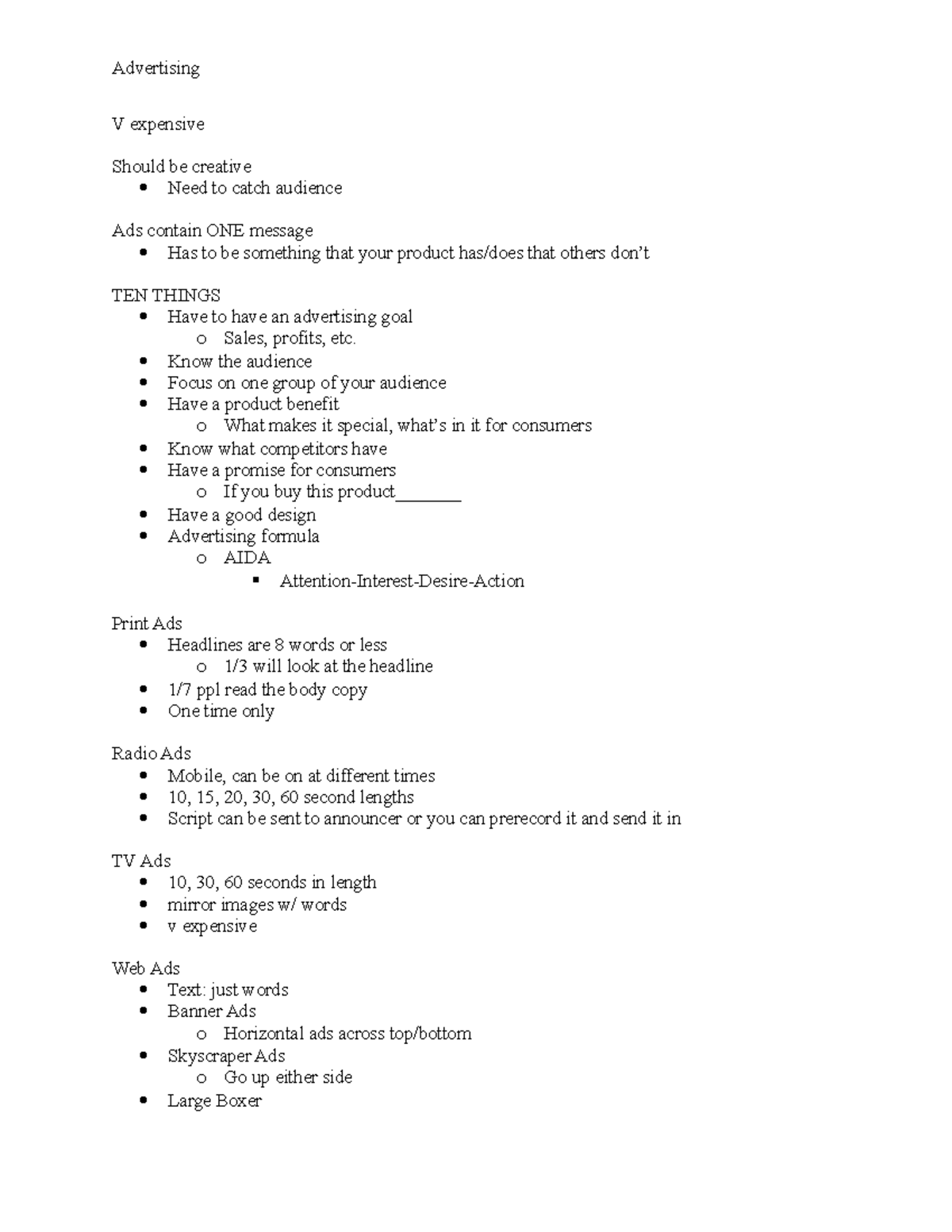 Advertising - Lecture notes 3 - Advertising V expensive Should be ...