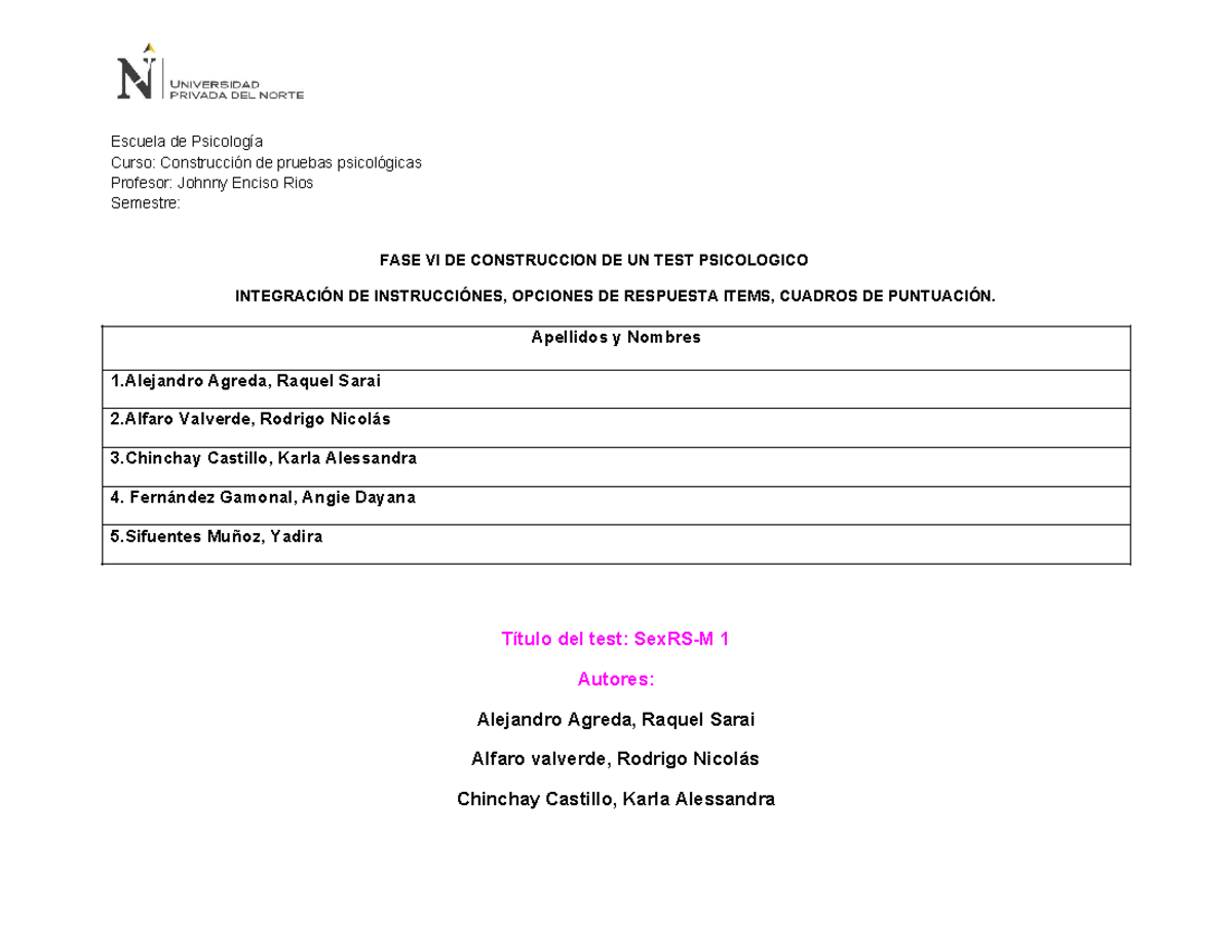 1. Formato integrado de Instrucciones, ítems, tabla de componentes ...