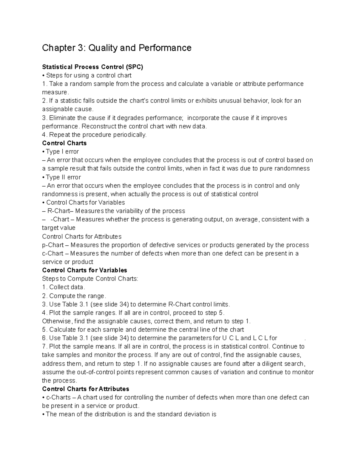 Operations Management Chapter 3 - Chapter 3: Quality and Performance ...