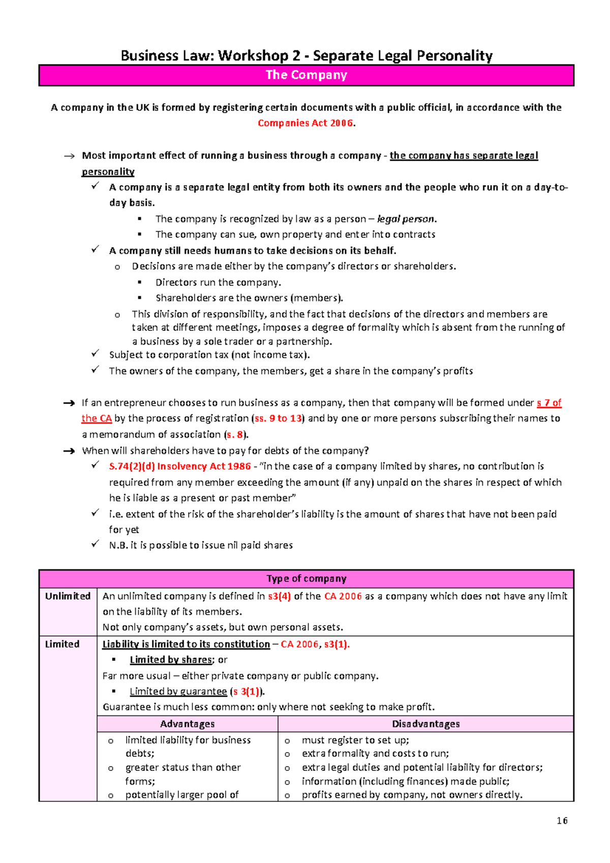 Workshop 2 Seperate Legal Personality - Business Law: Workshop 2 ...