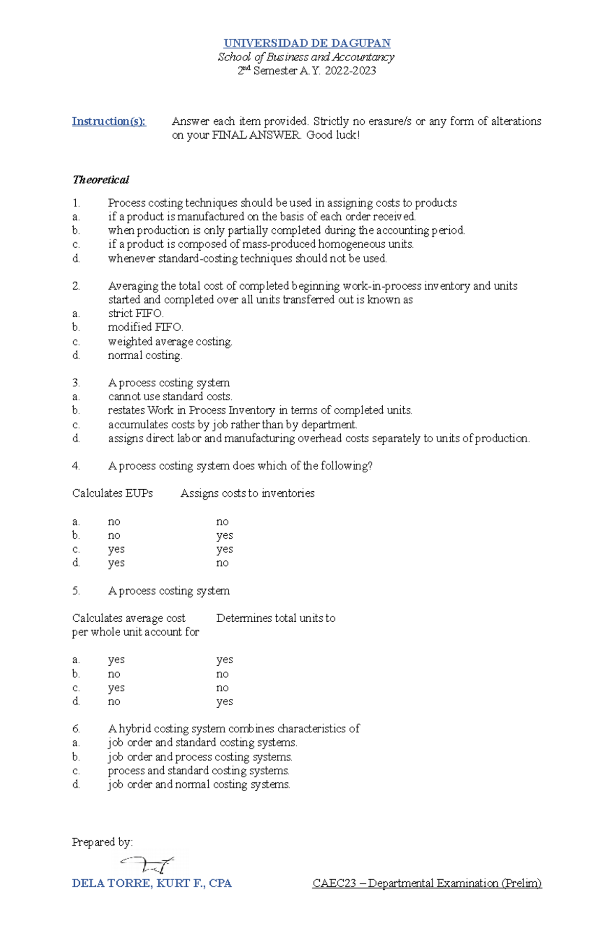 Deptals - Strategic Cost (Prelims) - School of Business and Accountancy ...