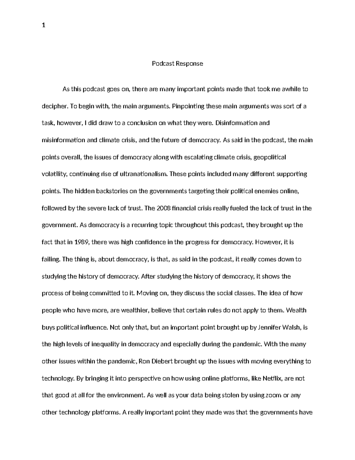 Podcast Response - Summary Multimedia and Design - Podcast Response As ...