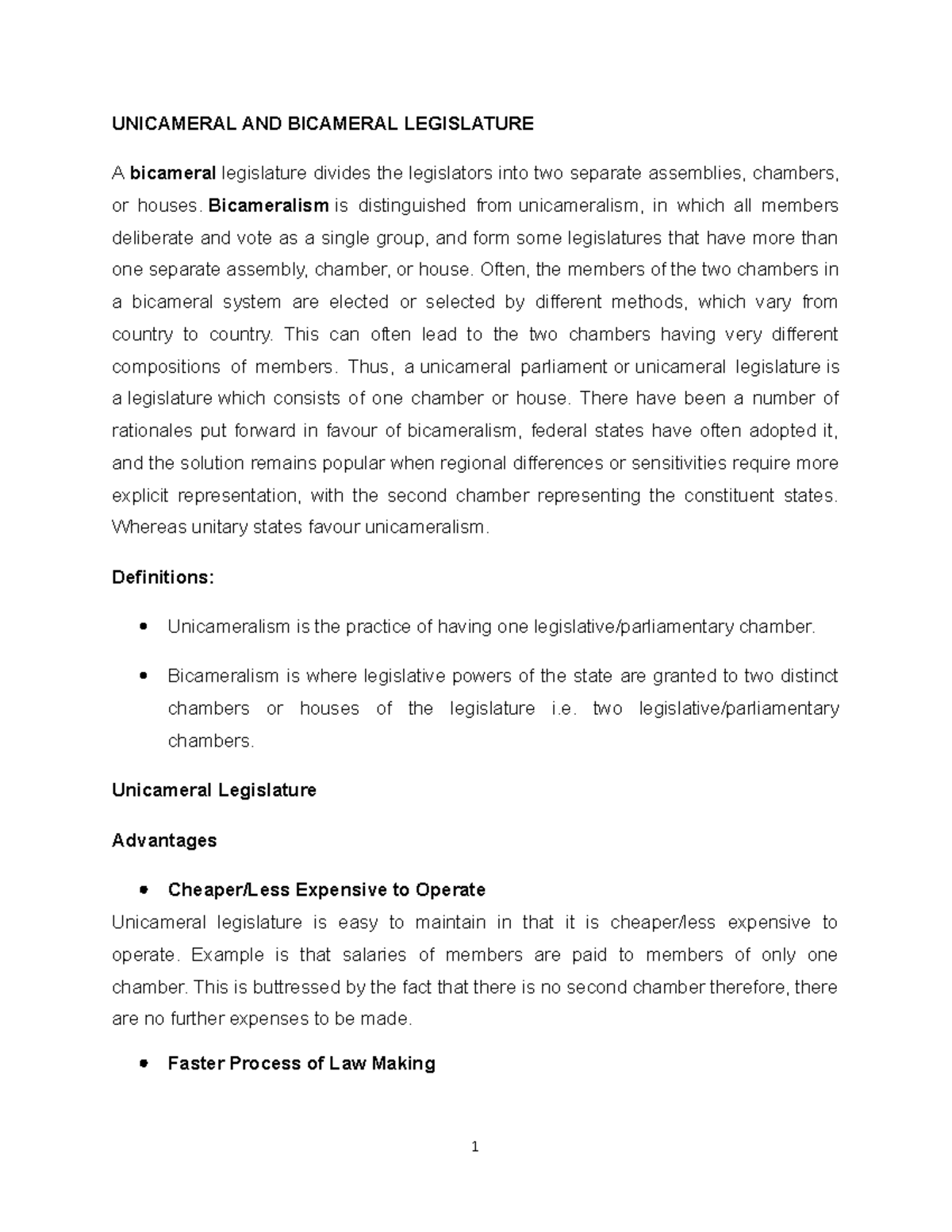 Unicameral AND Bicameral Legislature - UNICAMERAL AND BICAMERAL ...