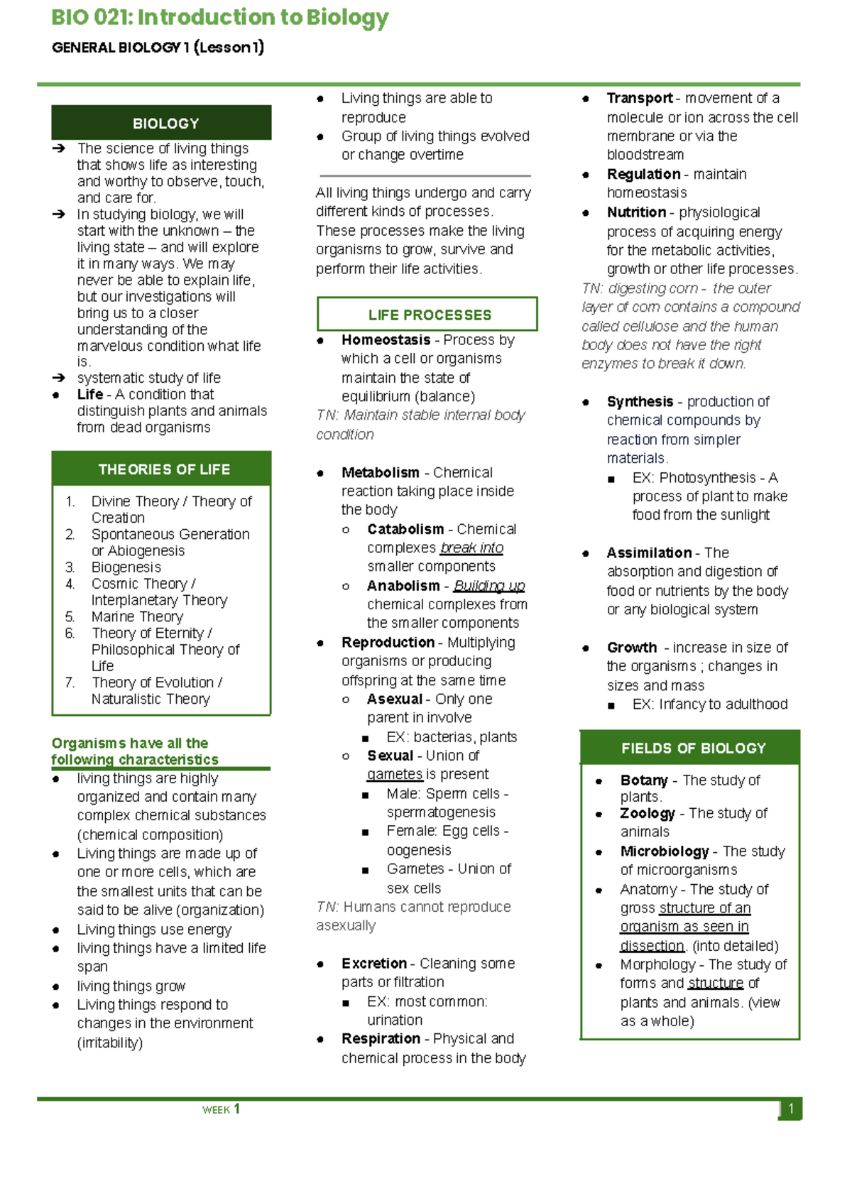 BIO 021 Lesson 1.2 - Introduction to Biology - BIO 021: Introduction to ...