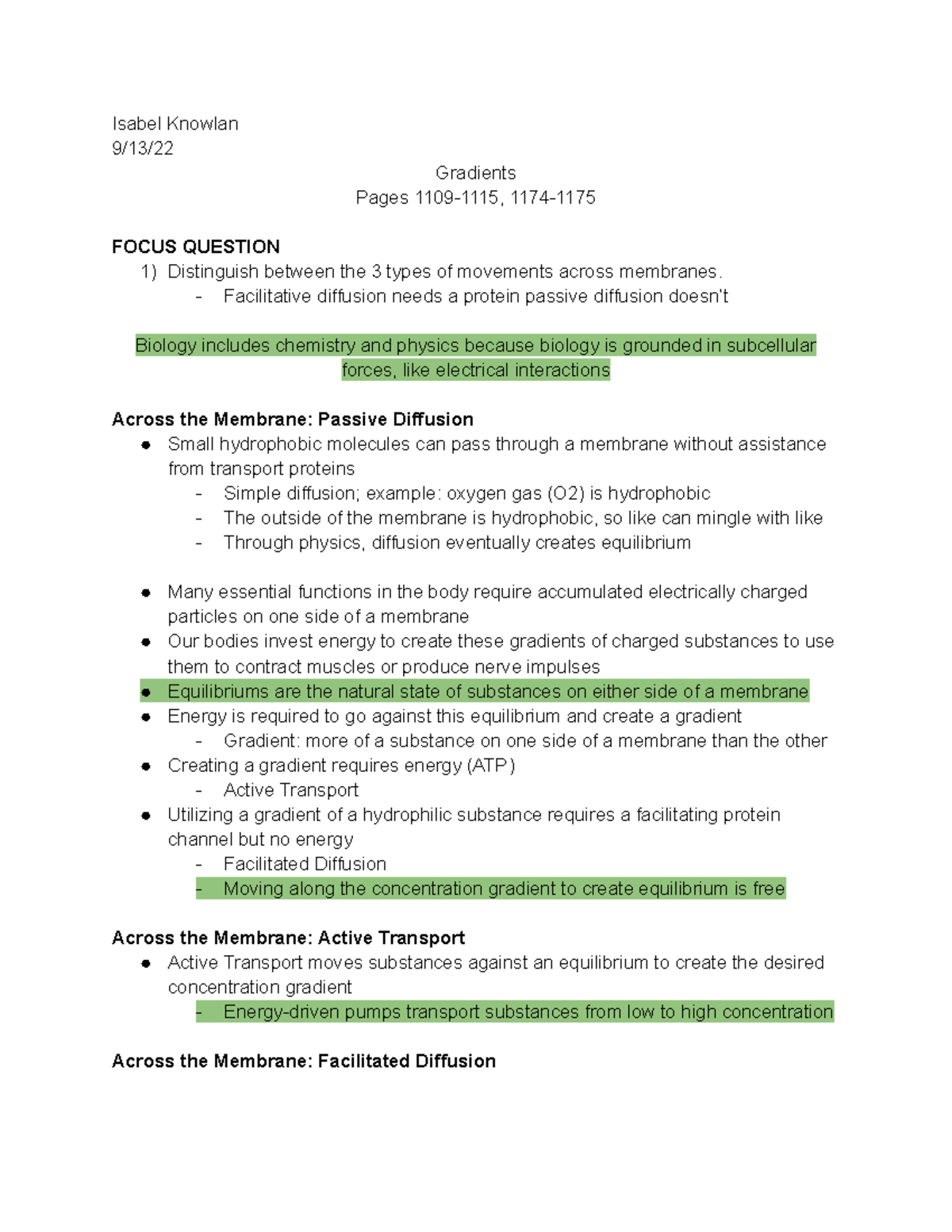 General Biology Lecture Notes - Isabel Knowlan 9/13/ Gradients Pages ...