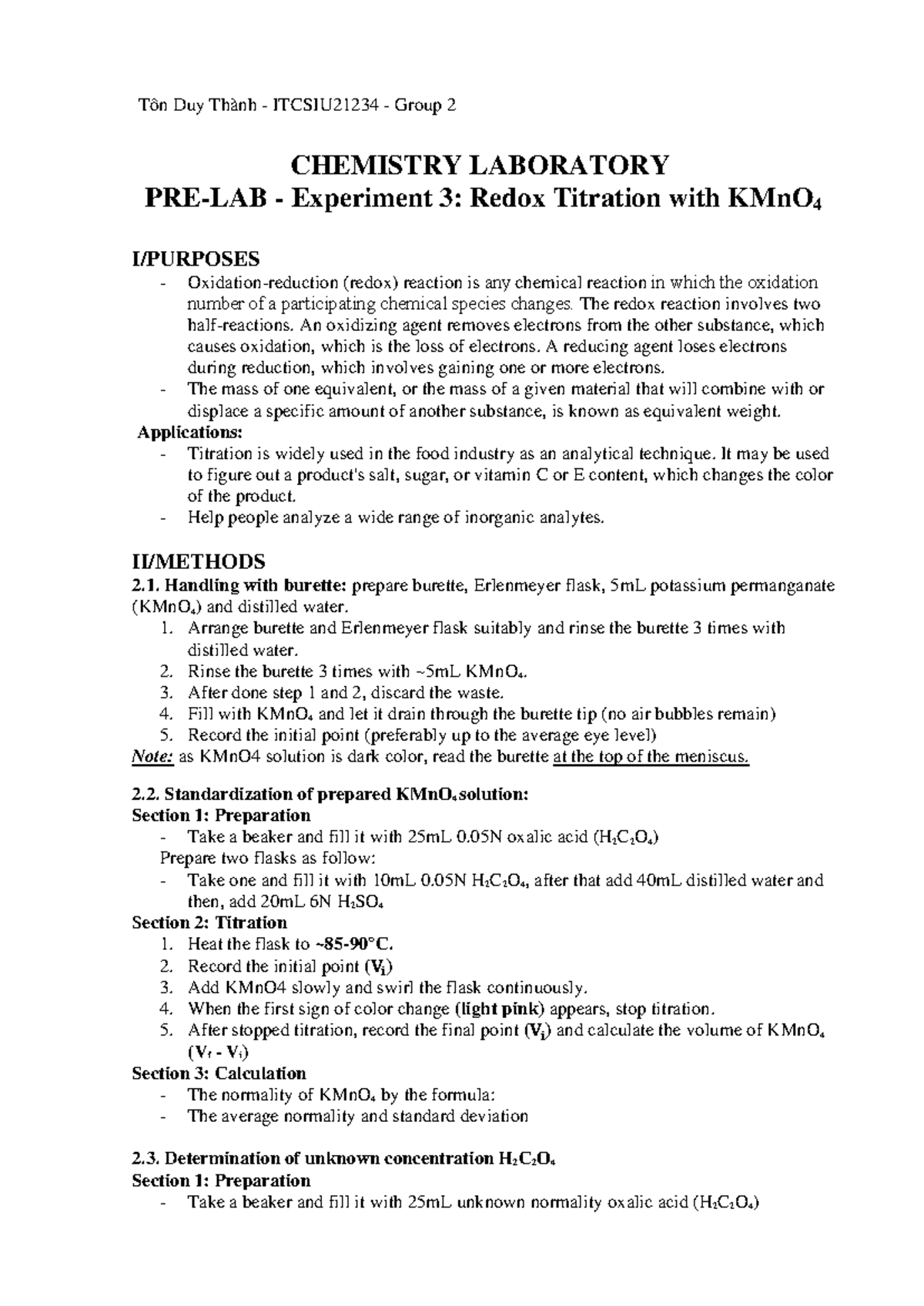 Pre-lab 3 - Nope - Tôn Duy Thành - ITCSIU21234 - Group 2 CHEMISTRY ...