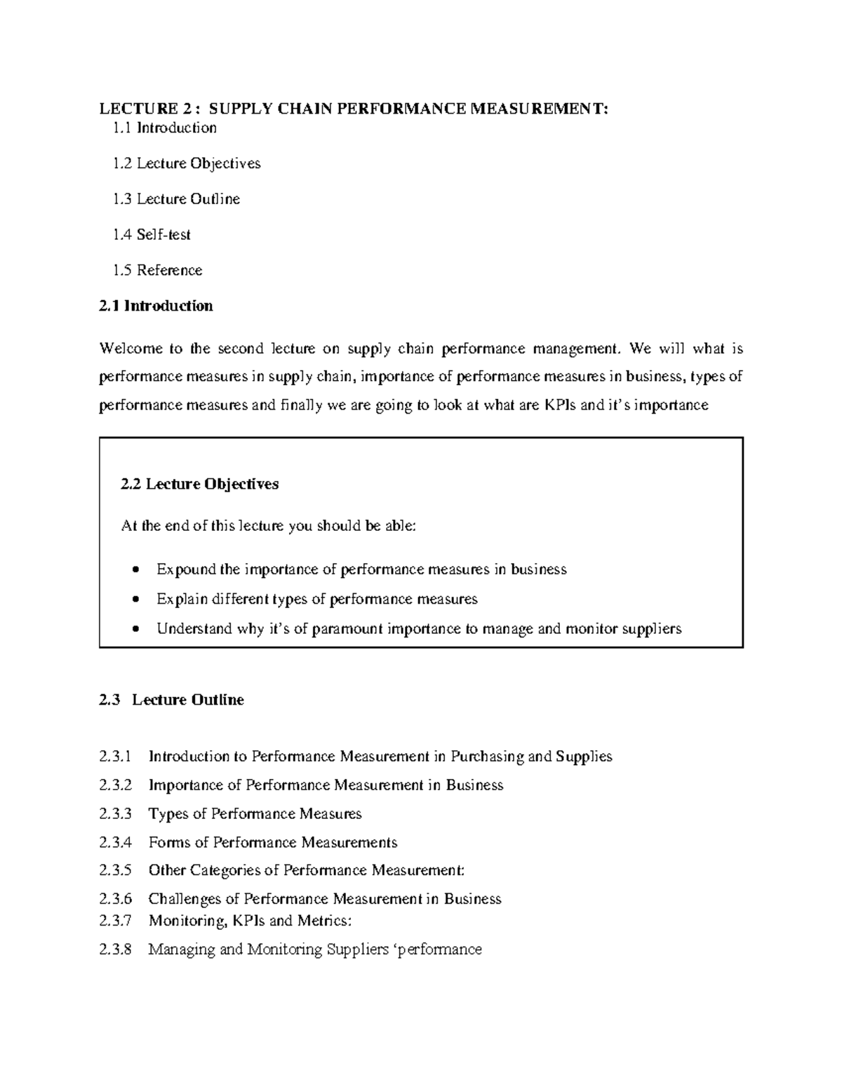 Supply chain perfomance lecture 2 - LECTURE 2 : SUPPLY CHAIN ...