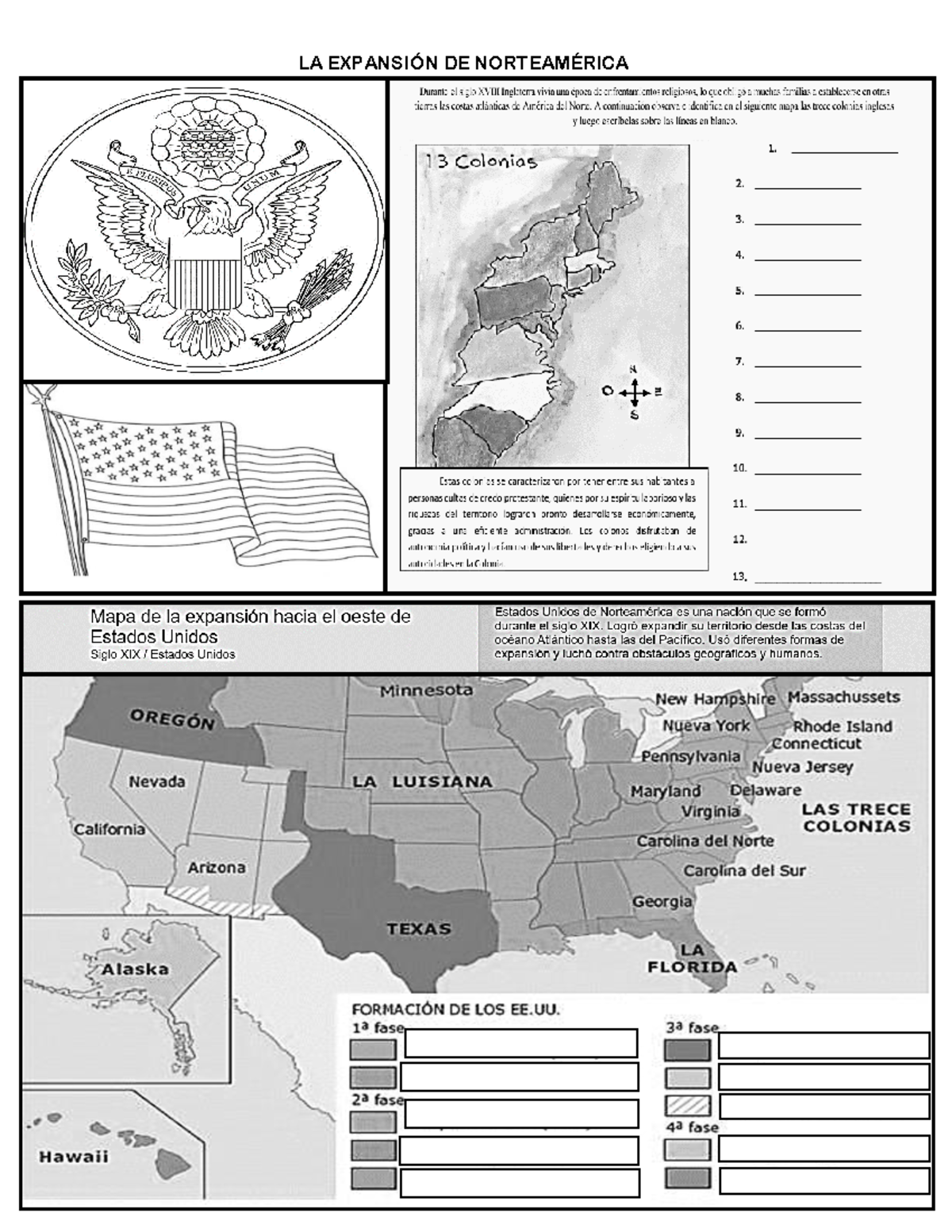 Hoja De Trabajo Con El Mapa De Las Trece Colonias