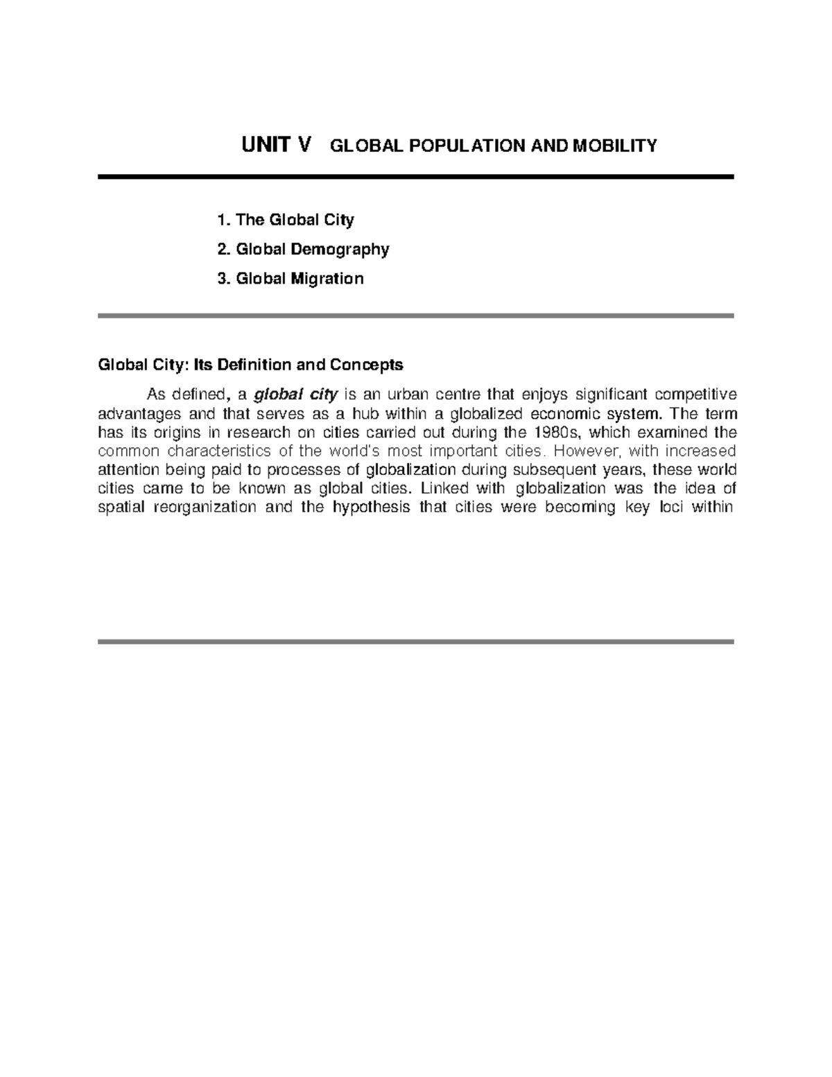 The Contemporary World-Unit 5 pt1 - UNIT V GLOBAL POPULATION AND ...