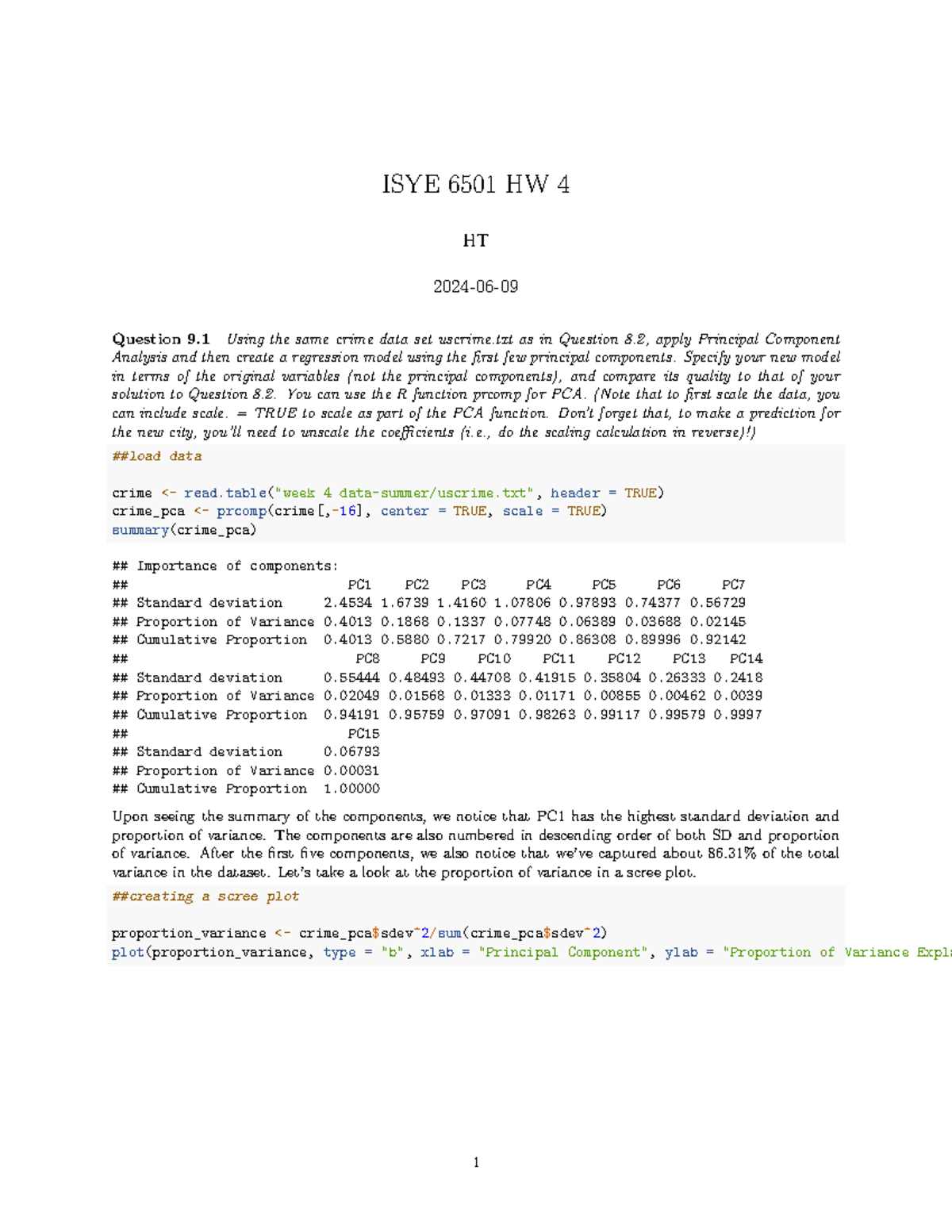 ISYE 6501 Homework 4 - ISYE 6501 HW 4 HT 2024-06- Question 9 Using the ...