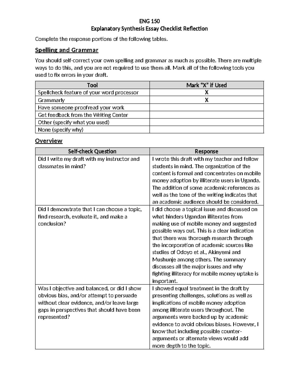 Eng150 document explanatory Synthesis Essay Checklist Reflection - ENG ...