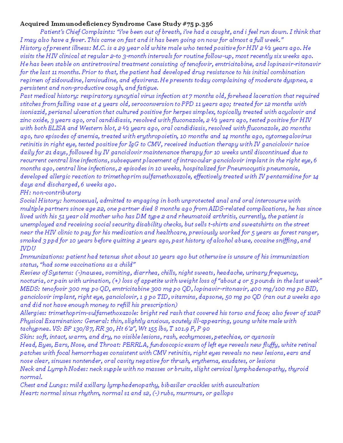 Unit 1 Case Studies - Mrs. Jenna Kenner - Acquired Immunodeficiency ...