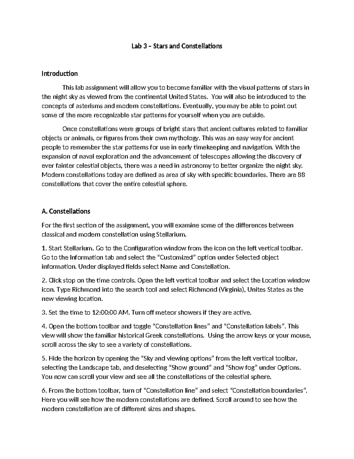 Lab 3 - Stars and Constellations - Lab 3 – Stars and Constellations ...