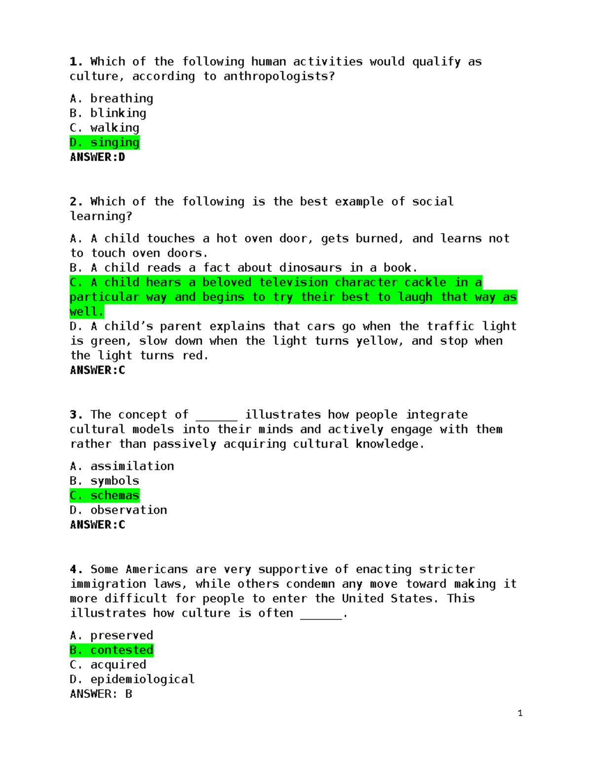 Socio Cult Sample Test - hello - 1. Which of the following human ...