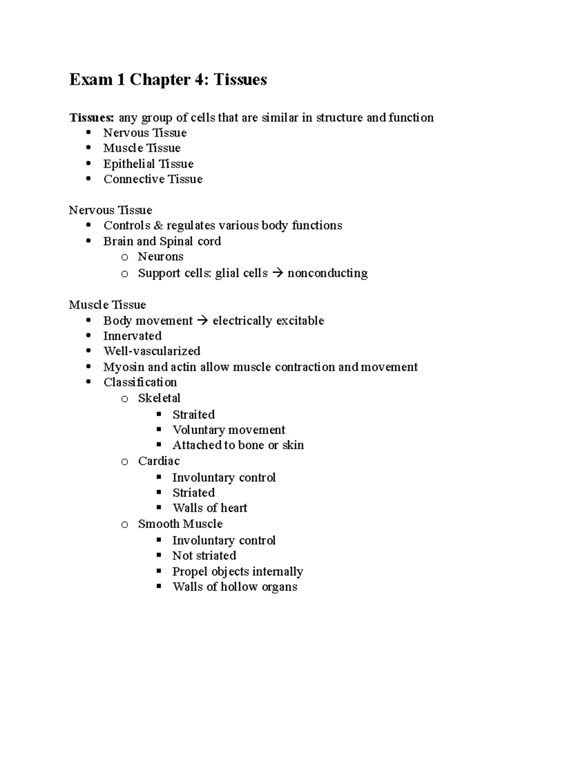 Exam 1 Chapter 4 - Dr. Stephens, Exam 1 - Exam 1 Chapter 4: Tissues ...