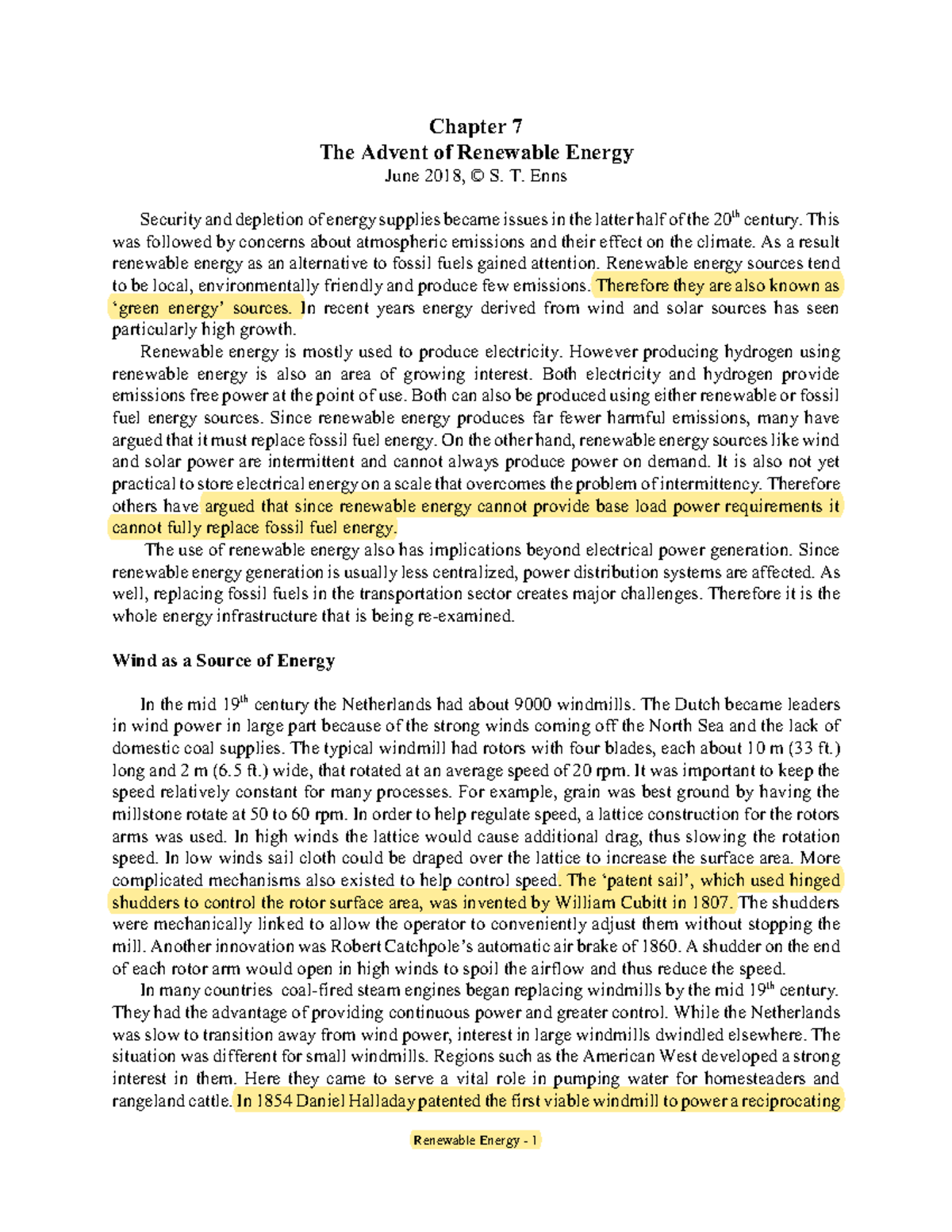 7 Renewable Energy Text - Chapter 7 The Advent of Renewable Energy June ...