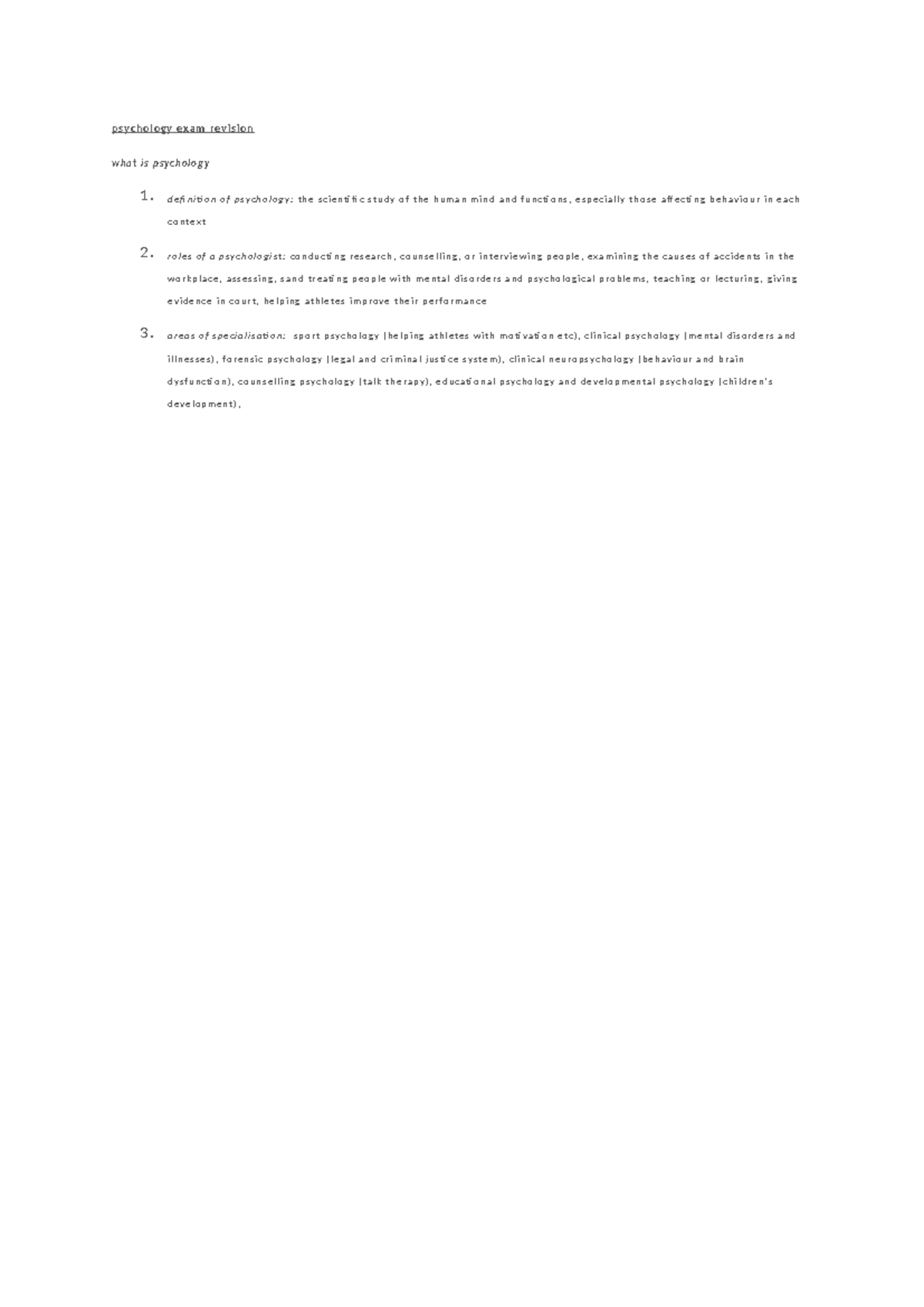 Psychology exam revision - p s ych o lo gy exa m r e vis io n w h a t i s p s y c h o l o g y 1 ...