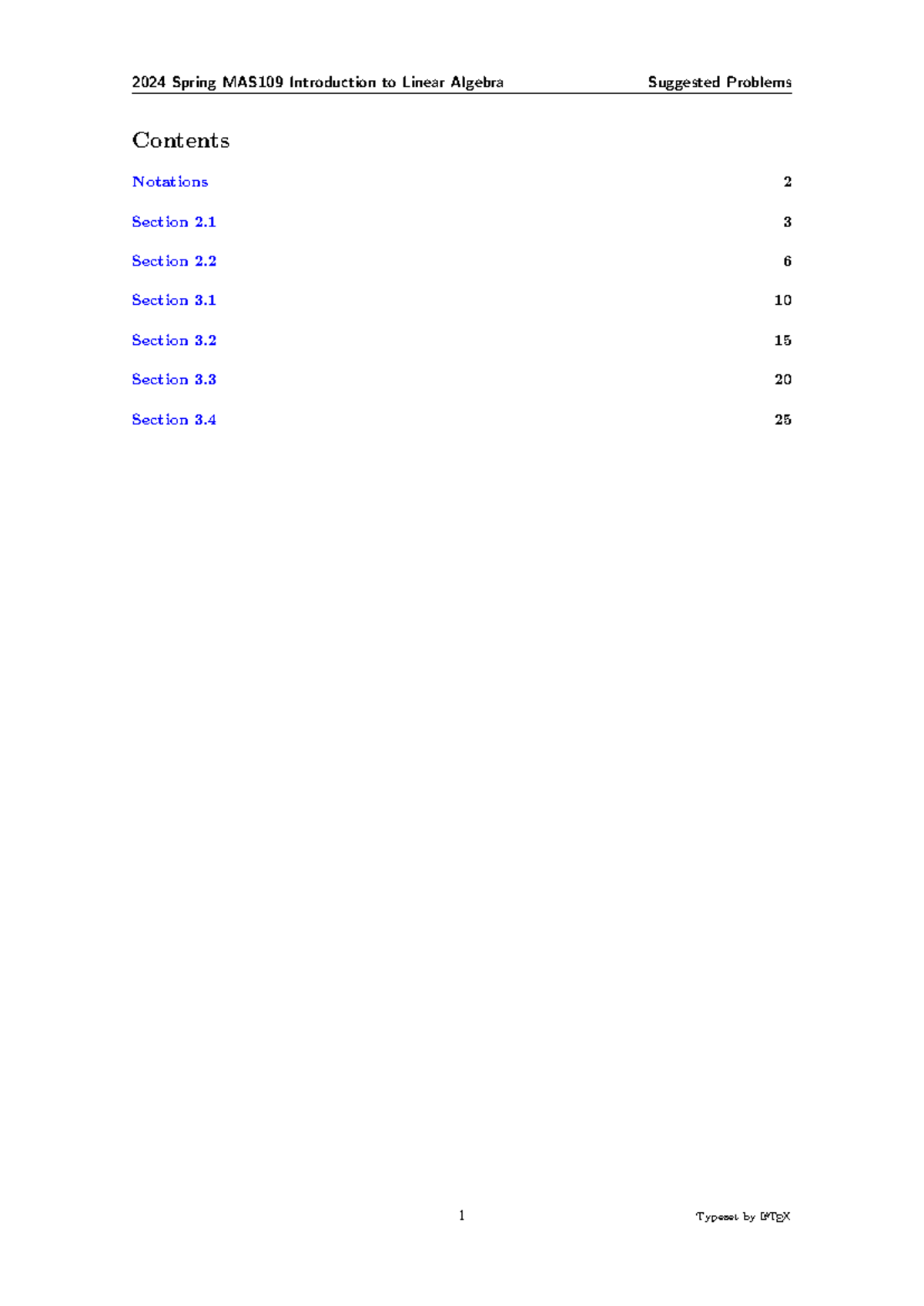 2024S MAS109 Suggested Problems WK2 - Contents Notations Section 2 ...