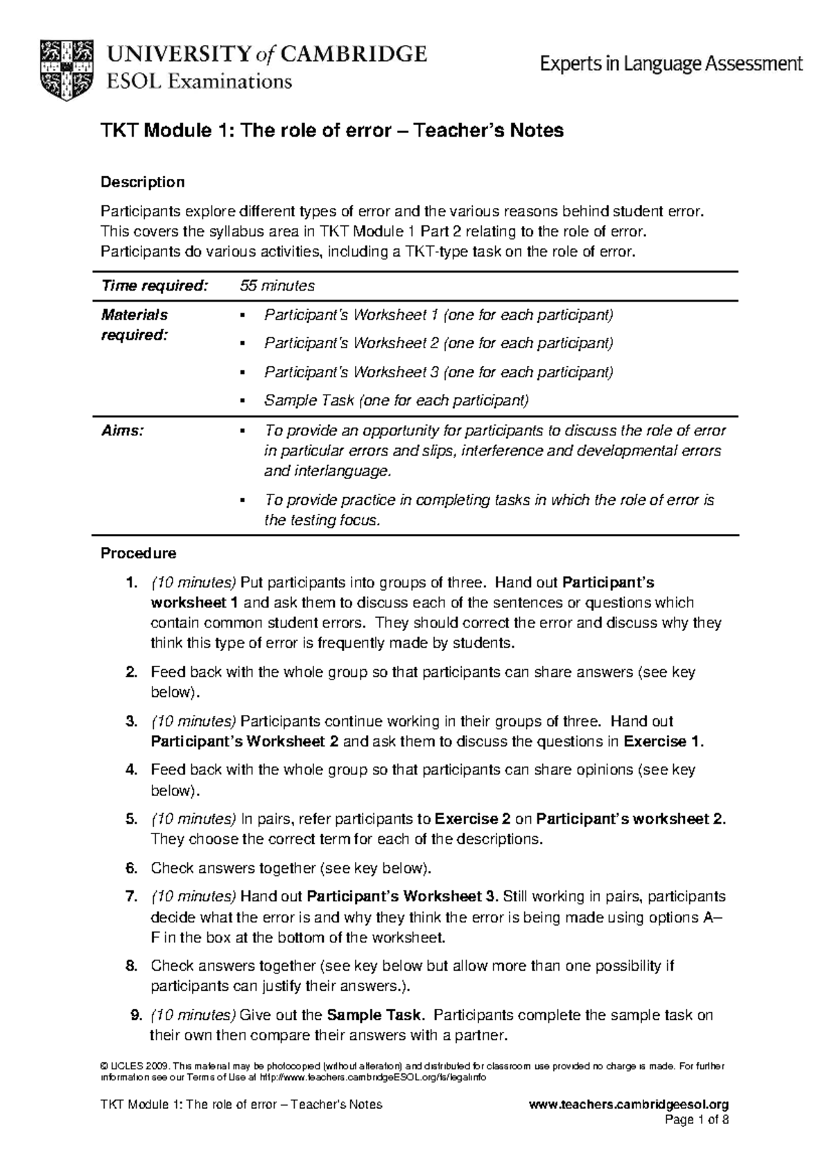 TKT Module 1 The role of error - This covers the syllabus area in TKT ...