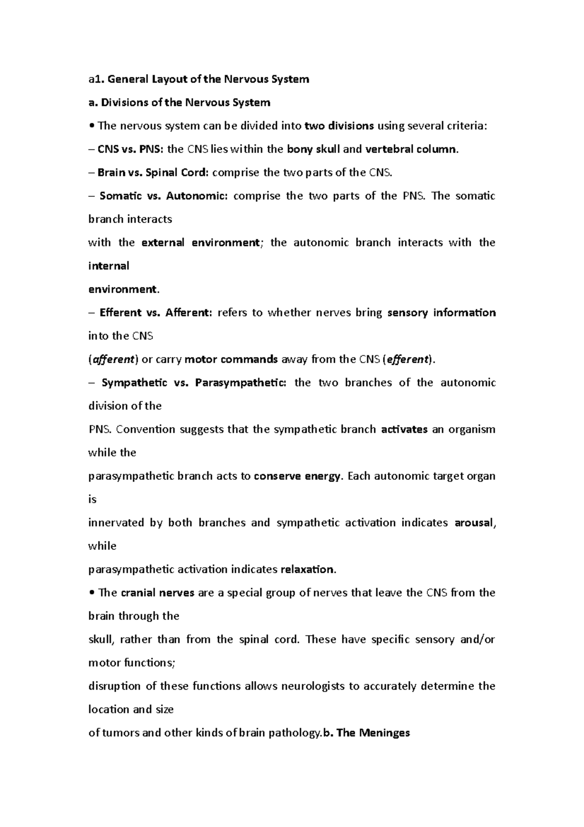 Psychology - a1. General Layout of the Nervous System a. Divisions of ...