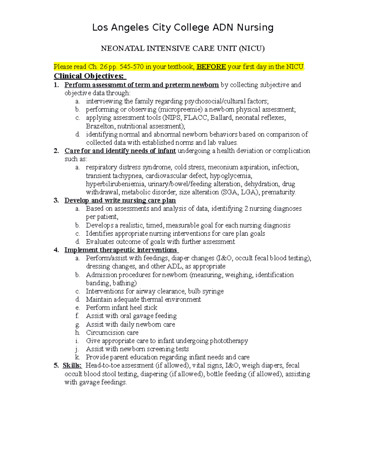 NICU Clinical Info - fffgdfgd - Los Angeles City College ADN Nursing ...