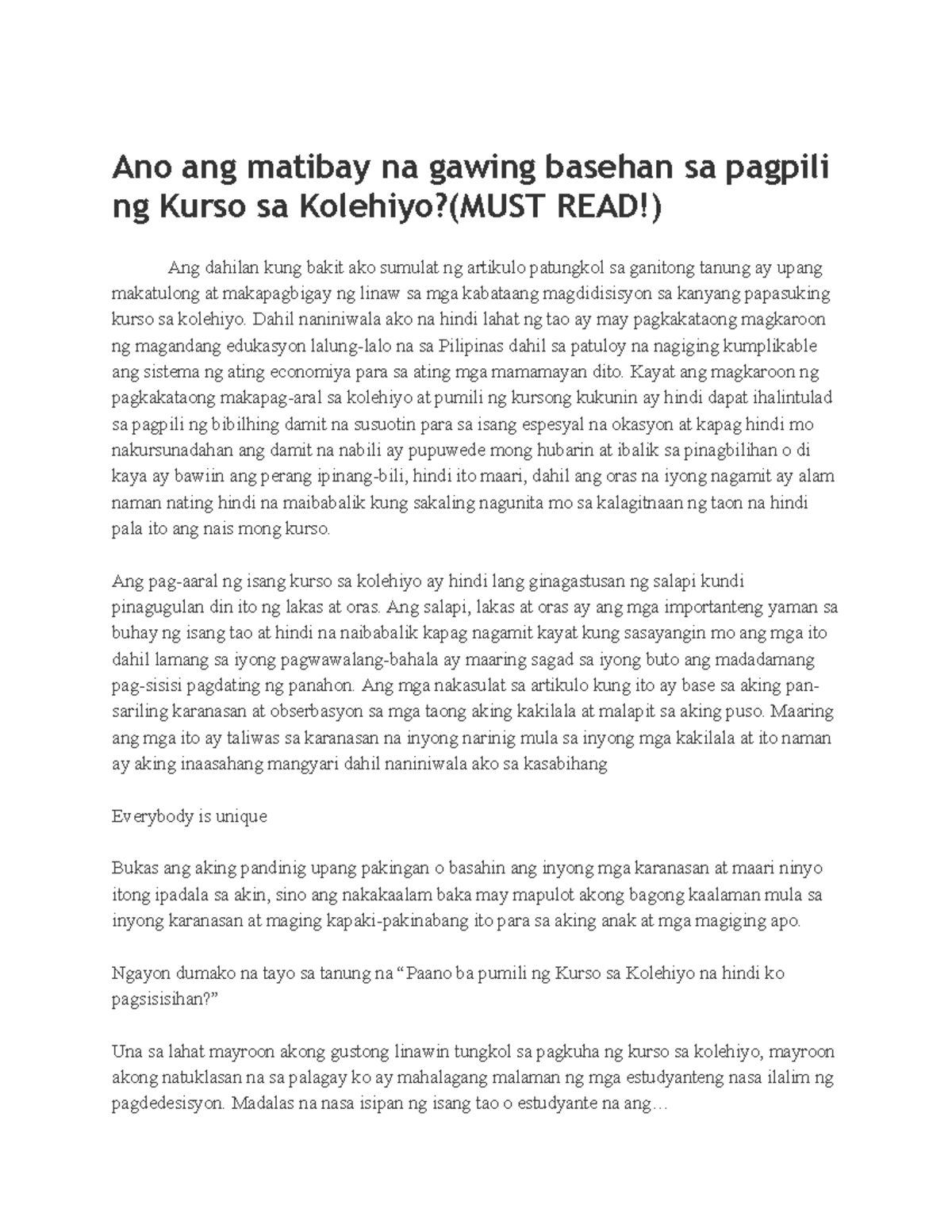 125248574 Ano Ang Matibay Na Gawing Basehan Sa Pagpili Ng Kurso Sa ...