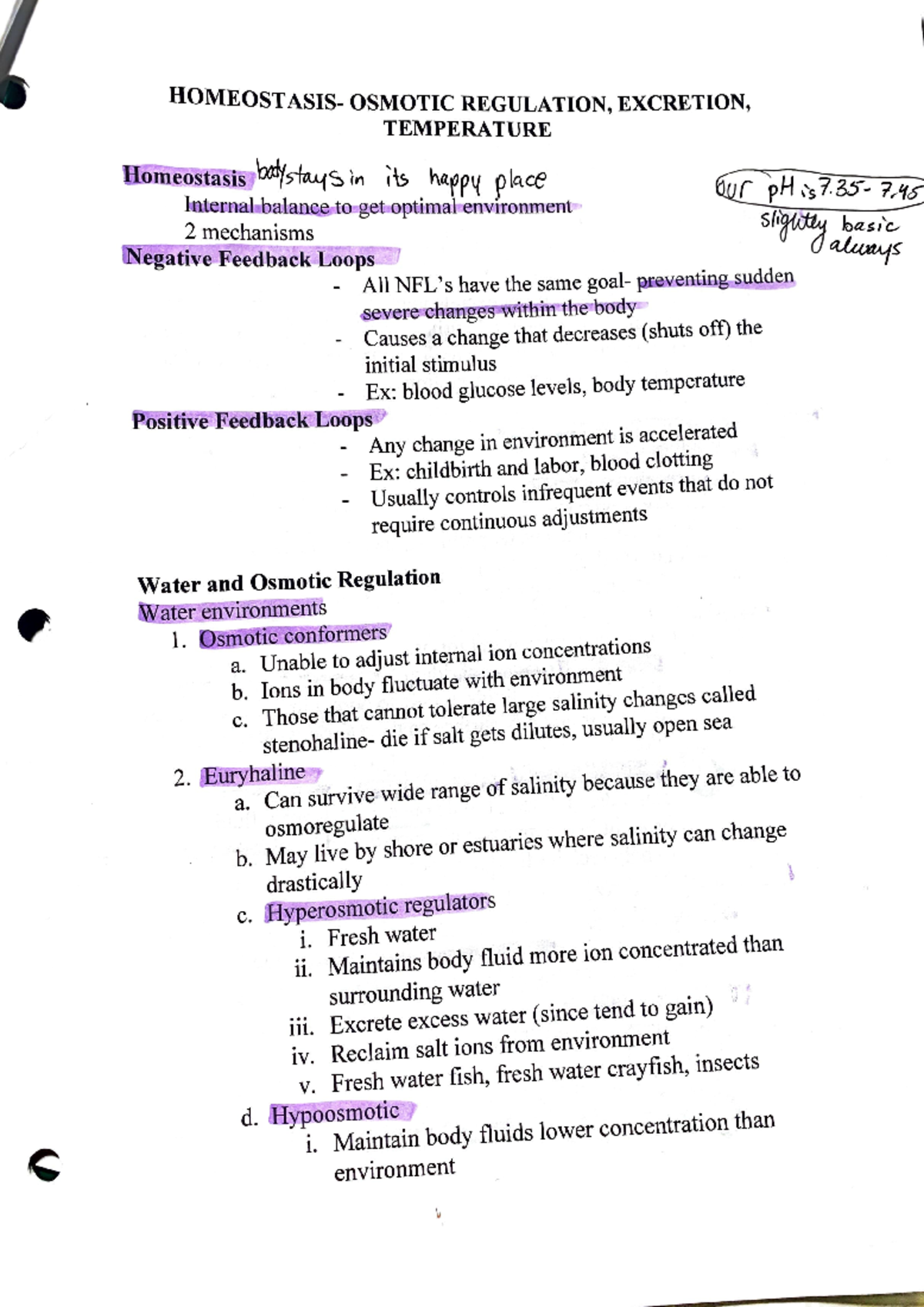 Zoology BIOL-1413 Homeostasis - Osmotic Regulations, Excretion ...