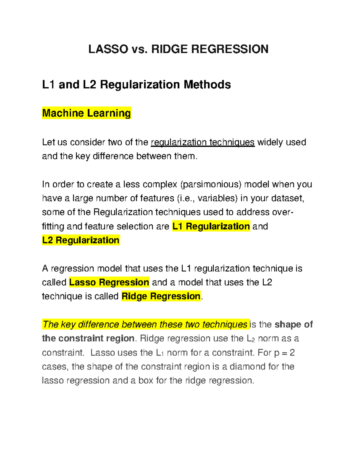 2A. How does Lasso and Ridge Regression Regression work - LASSO vs. RIDGE REGRESSION L1 and L2 ...