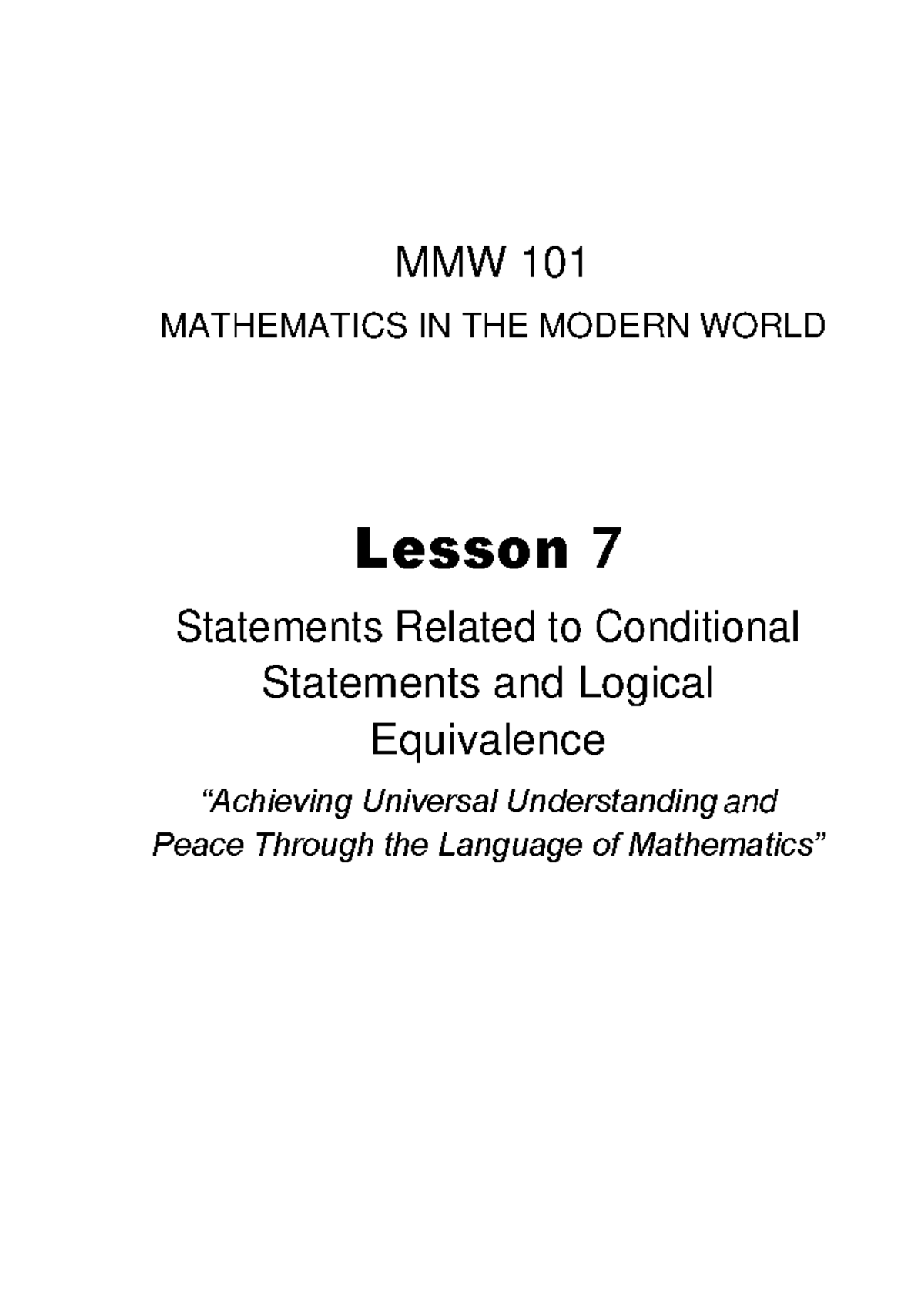 Lesson 7 - Statements Related to Conditional Statements and Logical ...