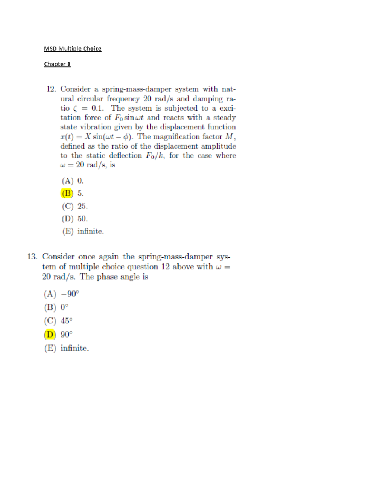 Multiple Choice Chapter 8 - MSD 210 - Studocu
