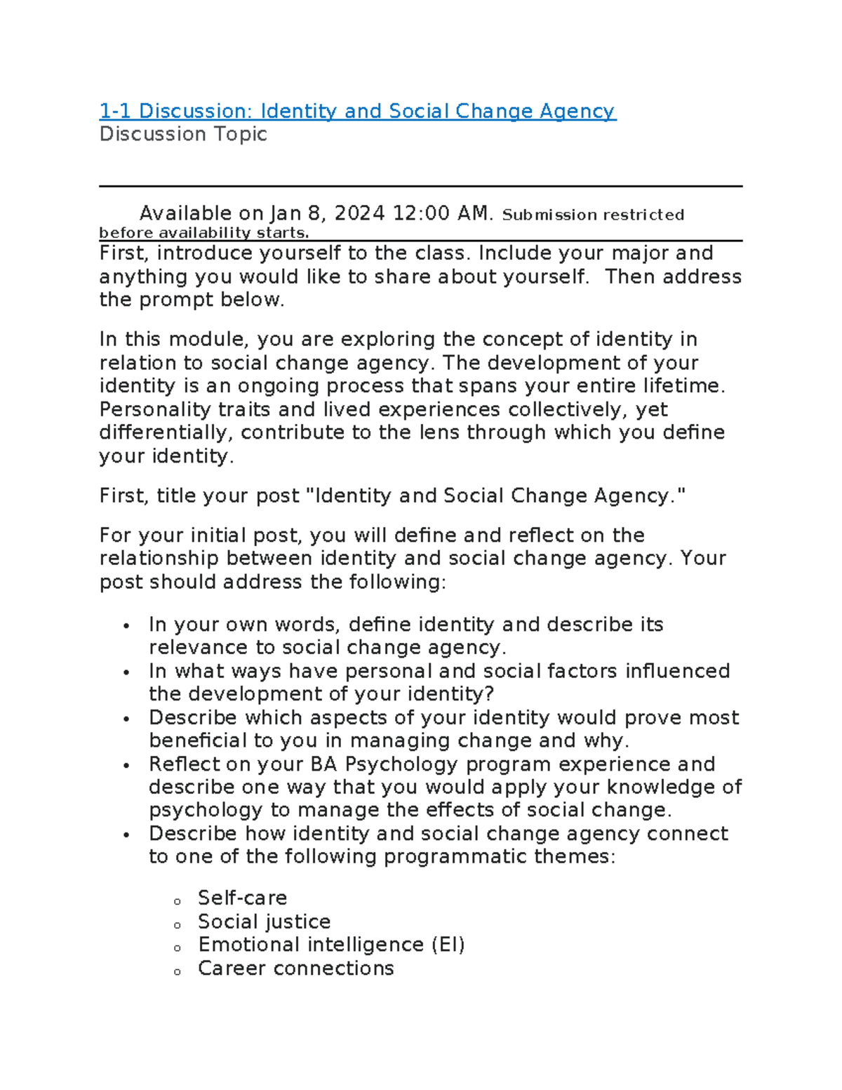 1 1 Identity AND Social Change - 1-1 Discussion: Identity and Social ...