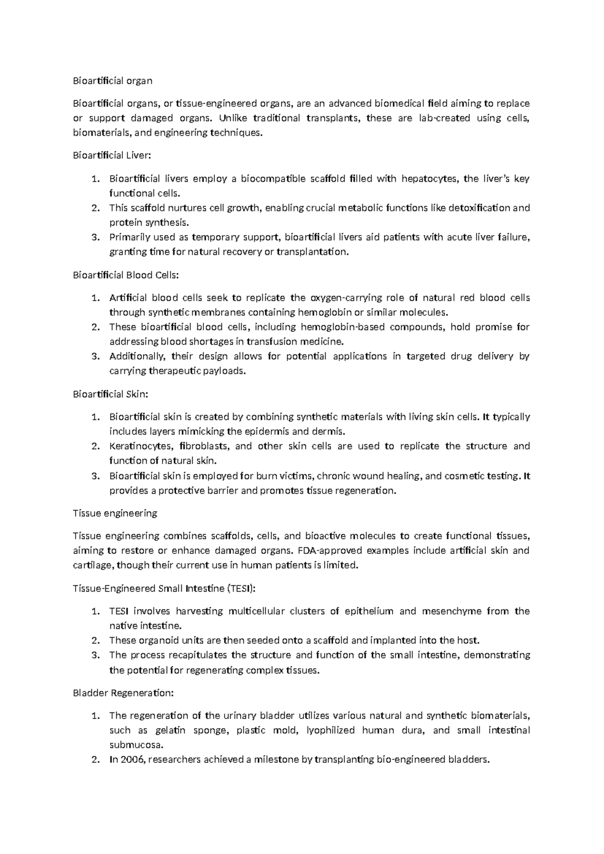 Medical module 4 - Bioartificial organ Bioartificial organs, or tissue ...