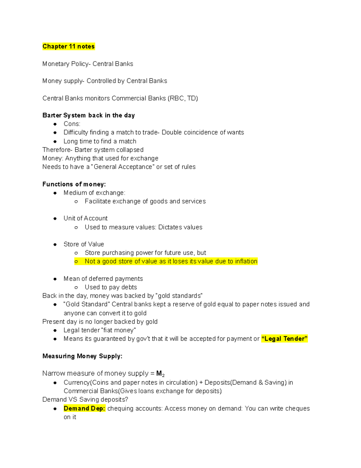 Econ 102 Chapter 11 - Chapter 11 notes Monetary Policy- Central Banks ...