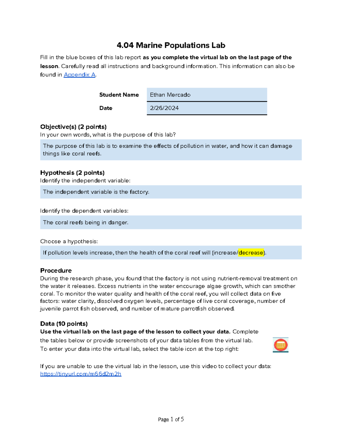 Copy of 4.04 Lab Report Template Rev 2022 - 4 Marine Populations Lab ...
